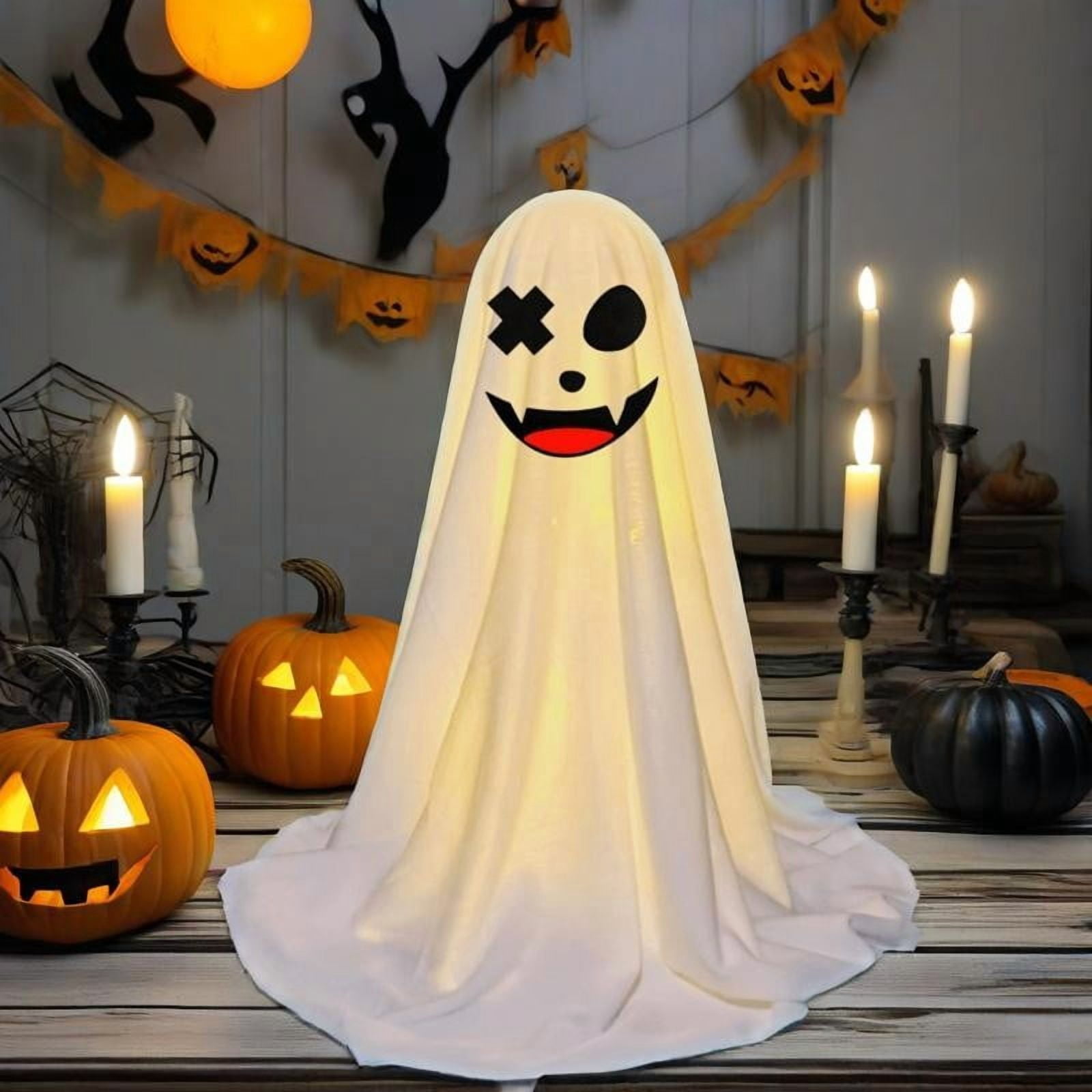 Halloween Hanging Ghost Decoration | Lighted Glowing LED Timer | 37cm ...