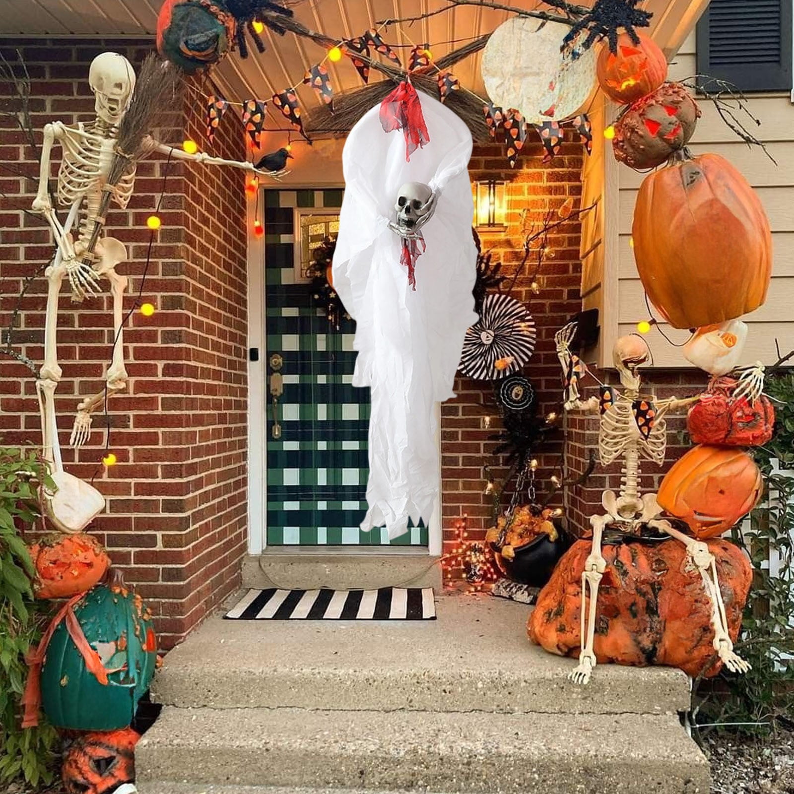 Halloween Hanging Ghost Decoration White Skeleton Skull Prop With ...