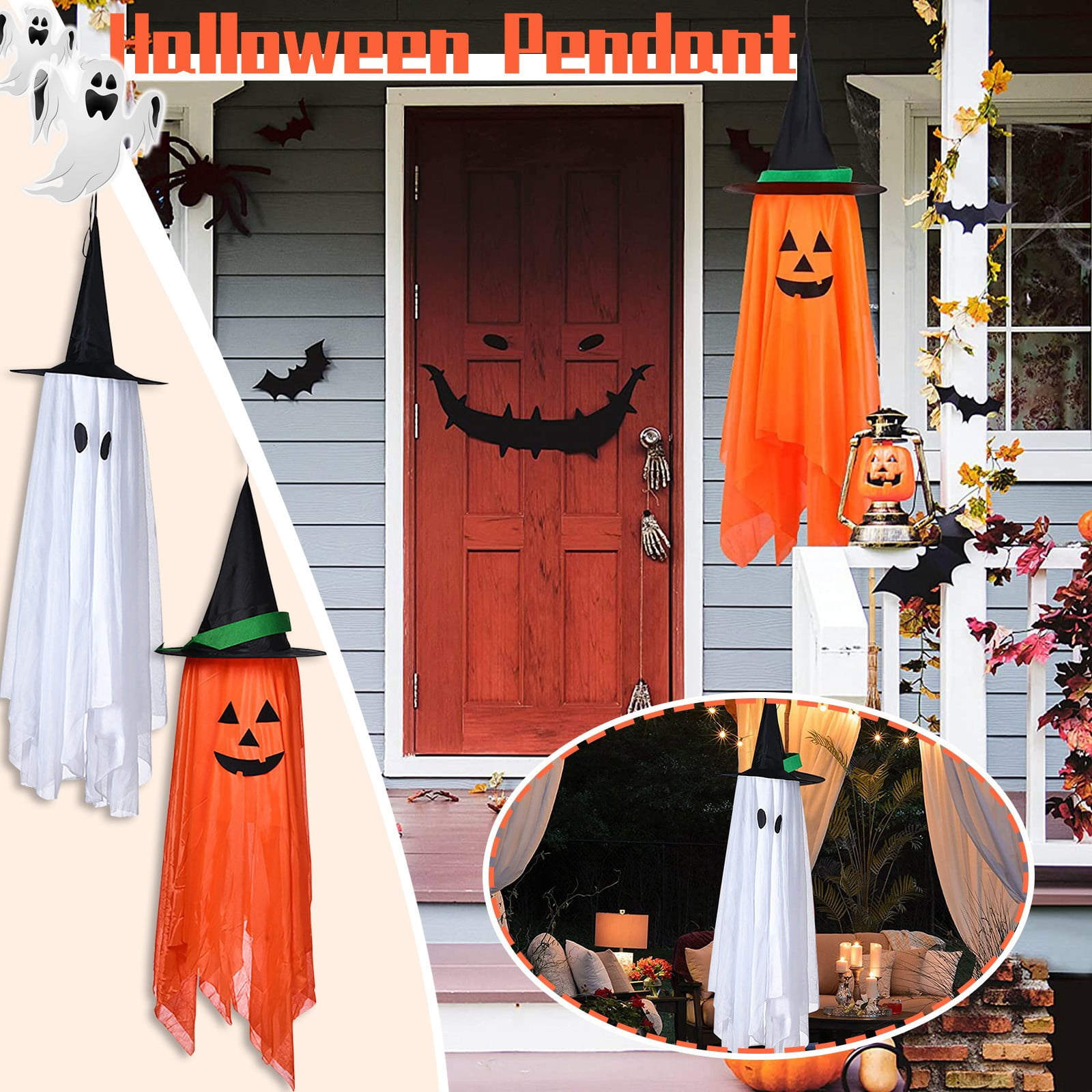 Halloween Hanging Ghosts Decorations Outdoor - 1 Pack White Ghost ...