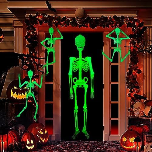 Halloween Hanging Ghosts Decorations, Outdoor 4 PCS Luminous Skeletons ...