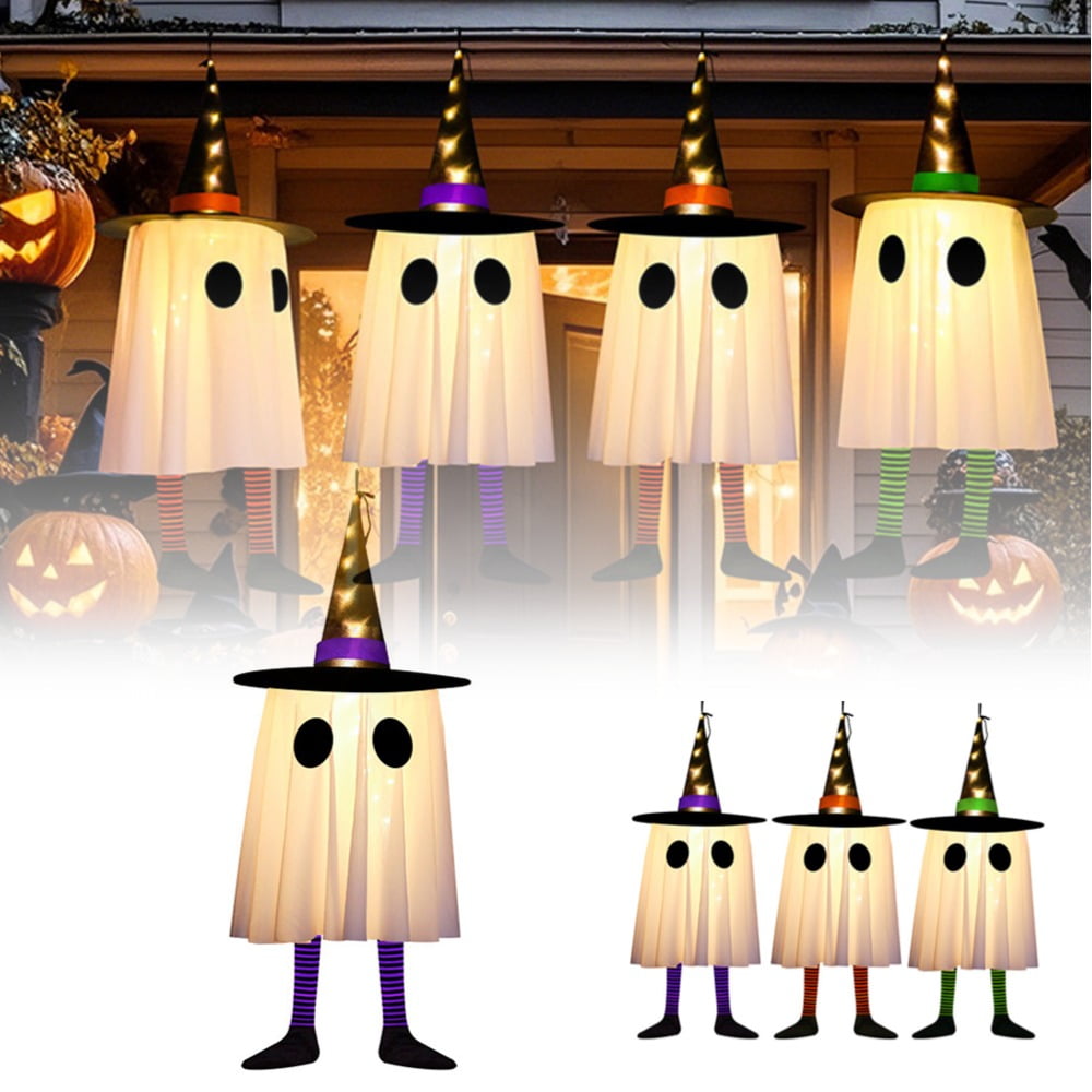 Halloween Hanging Ghosts with Warm LED, 23.6" White Ghost with Witch ...