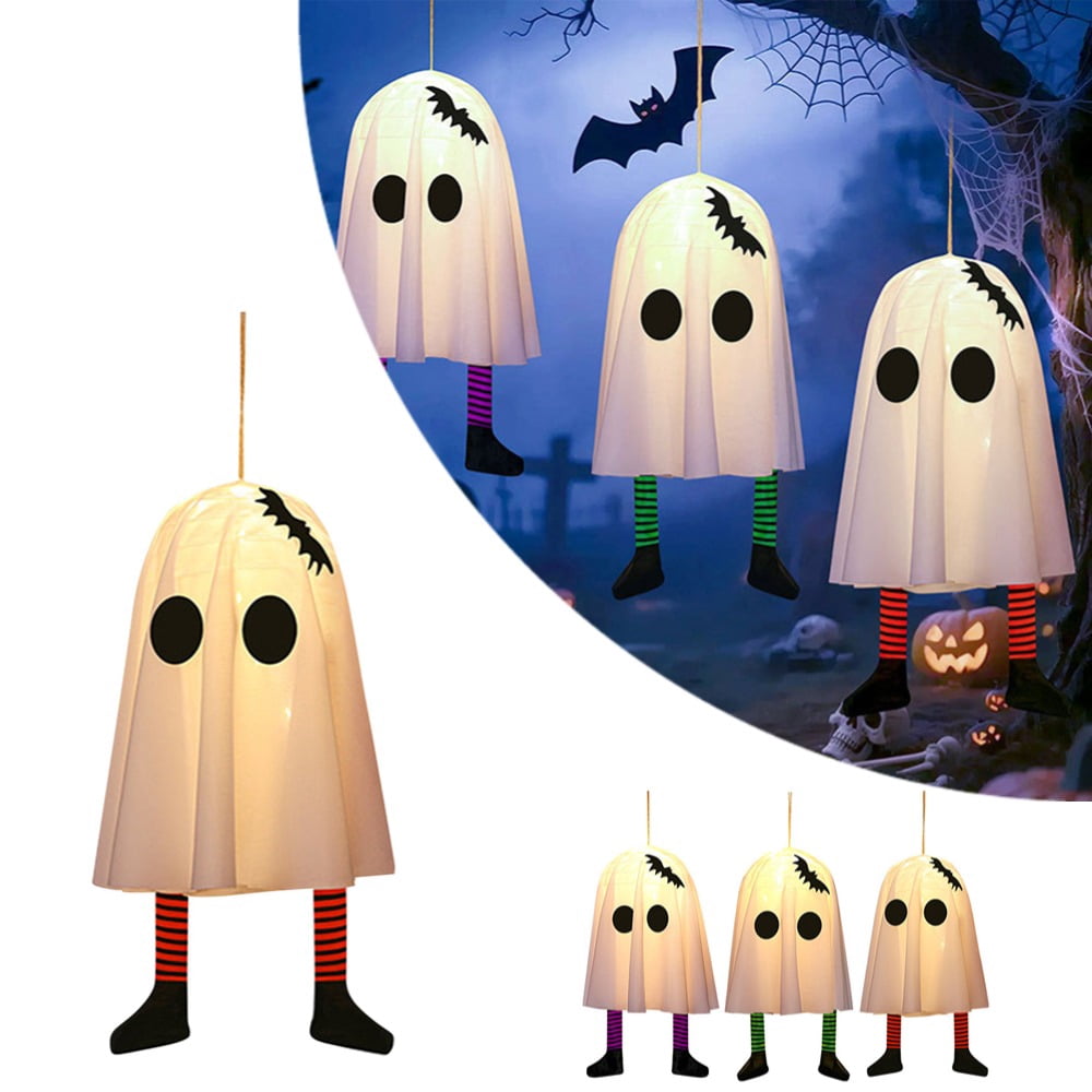 Halloween Hanging Ghosts with Warm LED Lights, 17.5" White Flying Ghost ...
