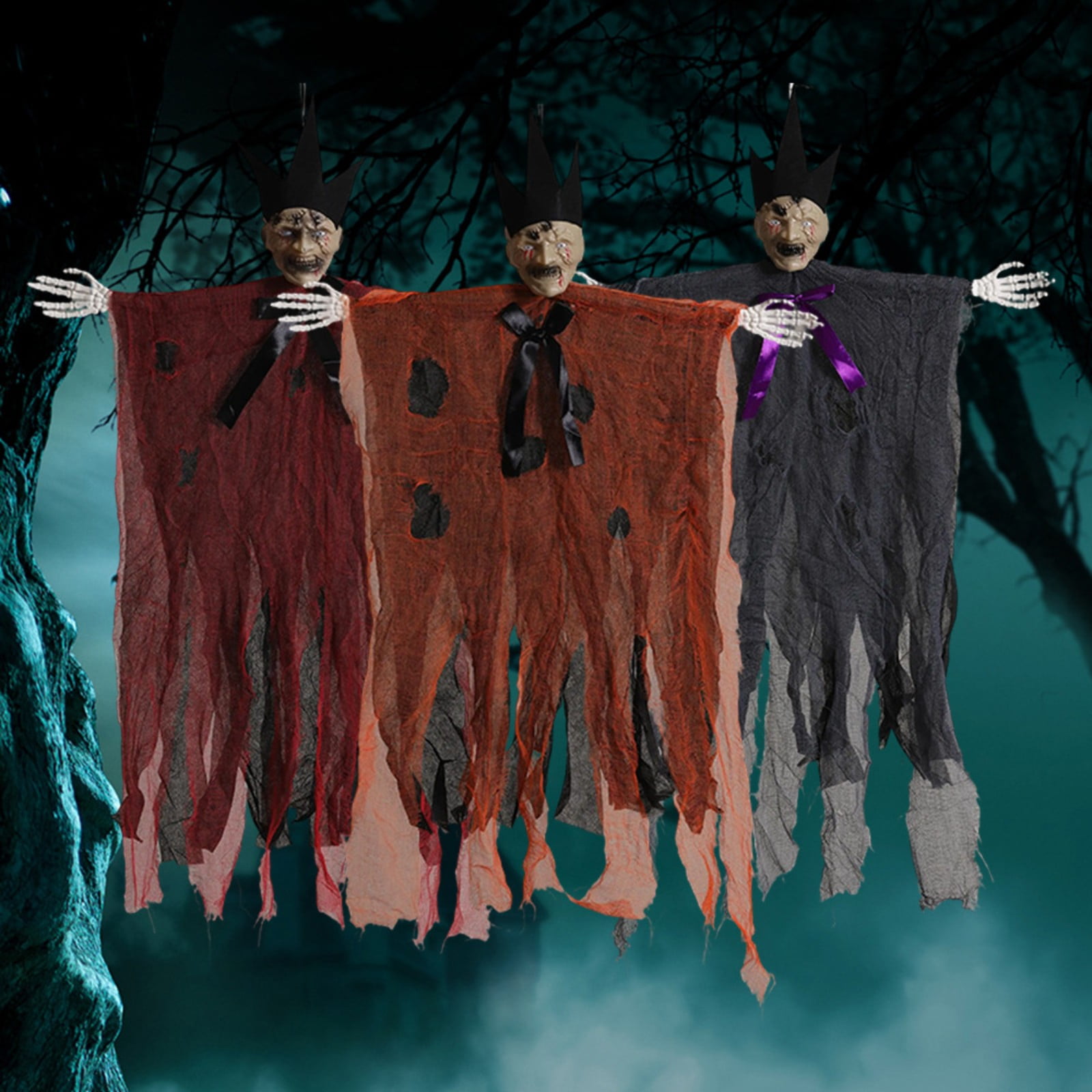 Halloween Hanging Grim Reaper Decoration with Crown, Life-size Scary ...