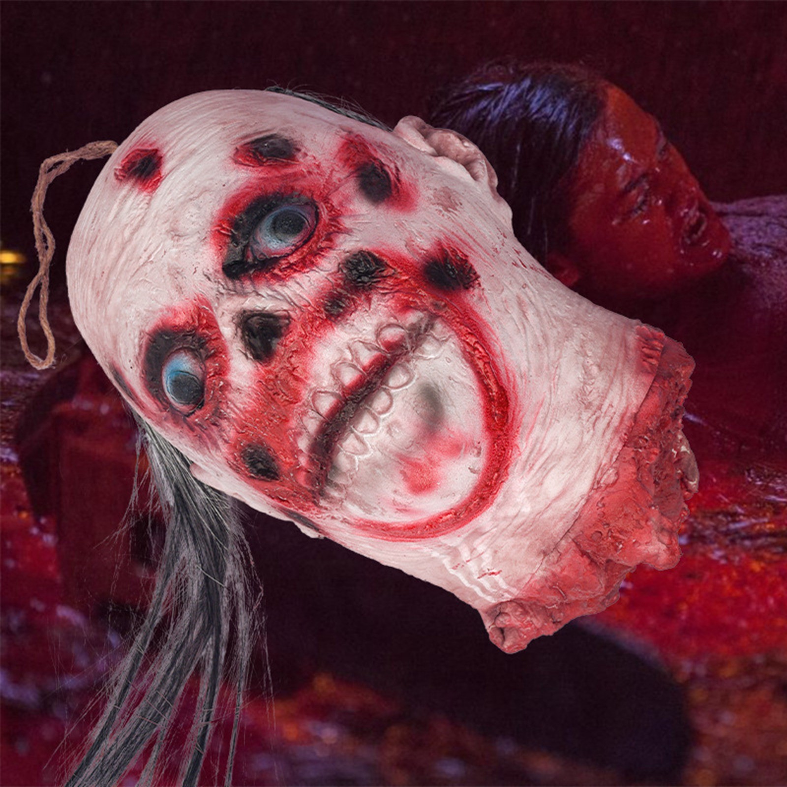 Halloween Hanging Head Alien Latex Head Scar Blood Stains Secret Room ...