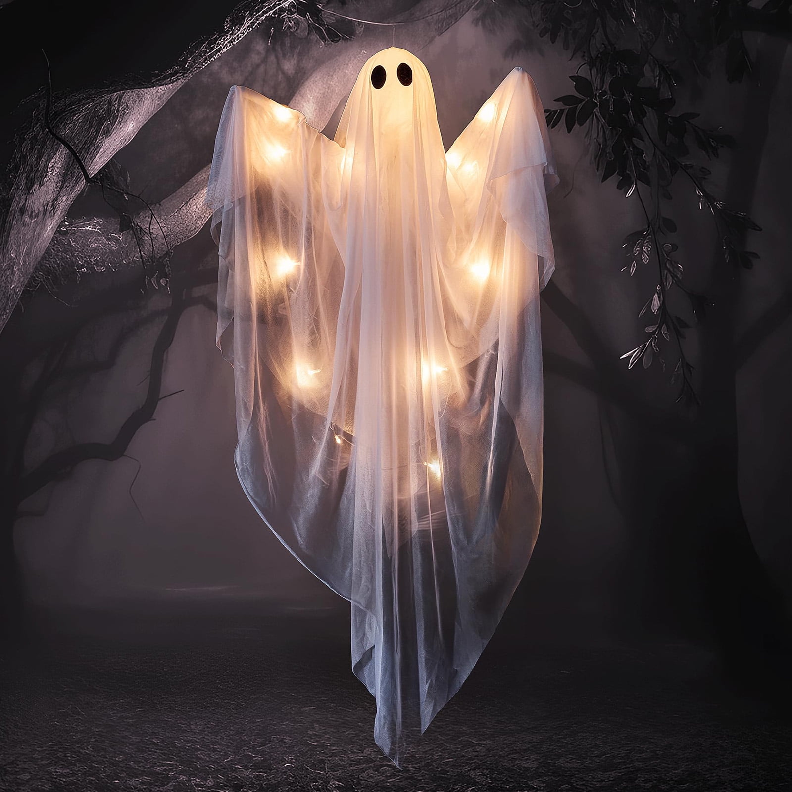 Halloween Hanging Light up Ghost with White LED Lights, 47 Inch ...