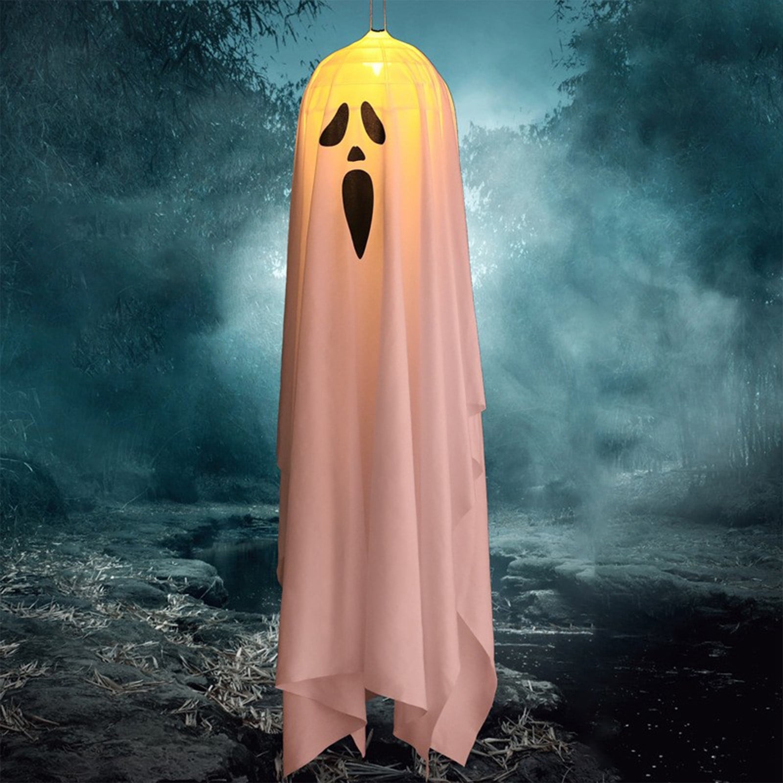 Halloween Hanging Orange Ghost Decoration with LED Light, Spooky Indoor ...