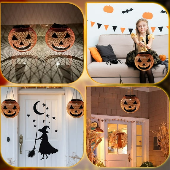 Halloween Hanging Solar Pumpkin Lantern, Portable Waterproof Outdoor ...