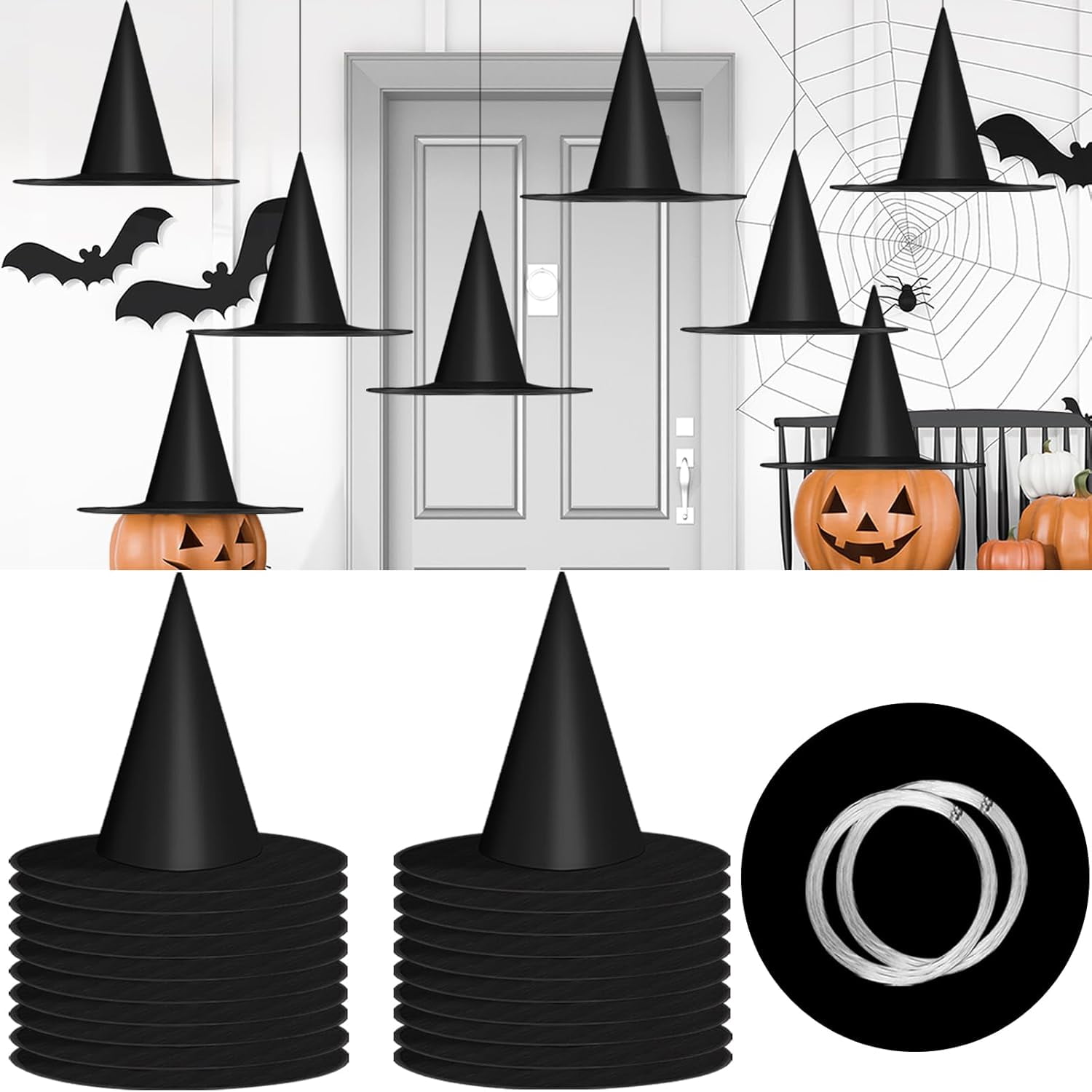 Halloween Hanging-Witch-Hats Decorations, with Hanging Rope, Floating ...