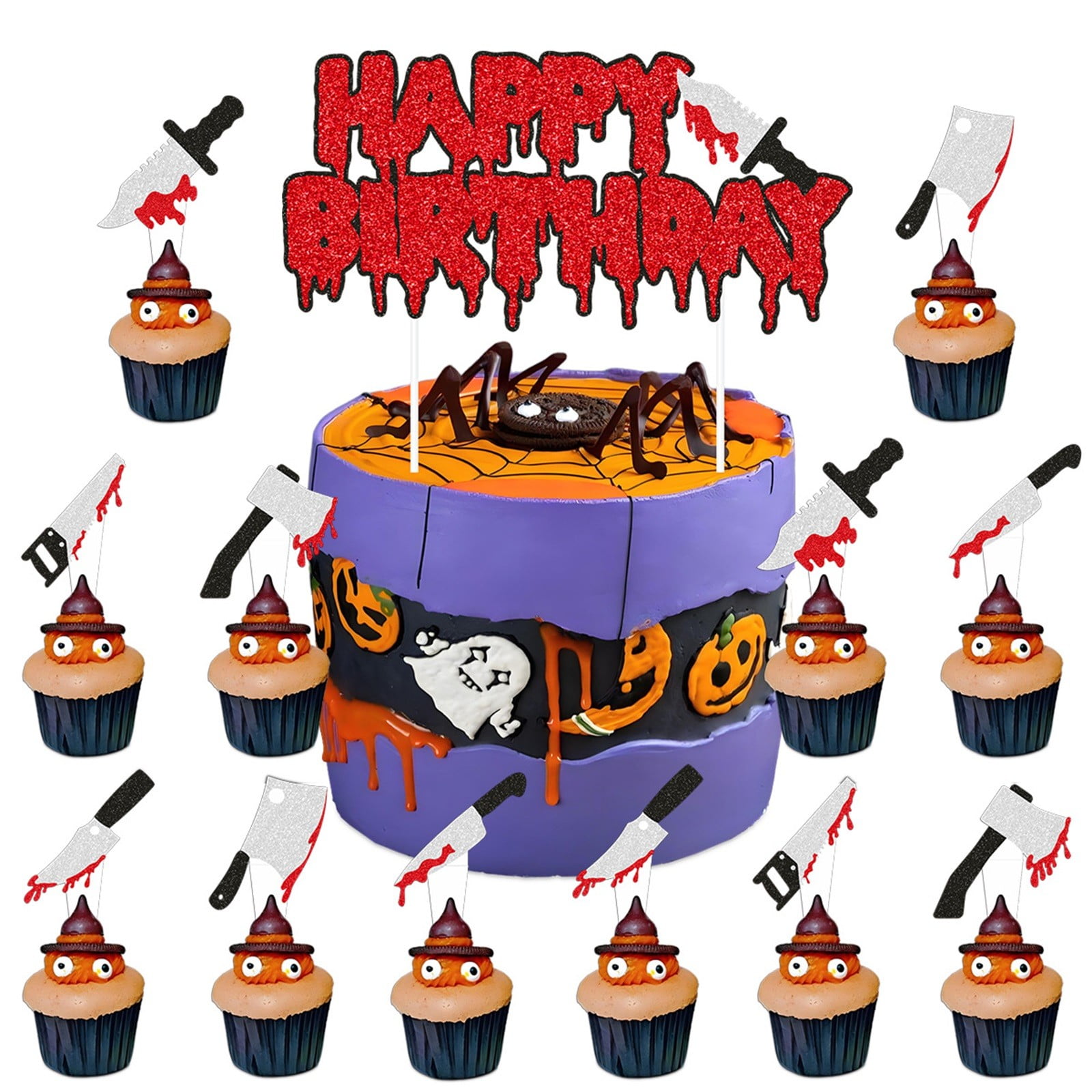 Halloween Happy Birthday Cake Topper - Horror Birthday Cake Topper with ...