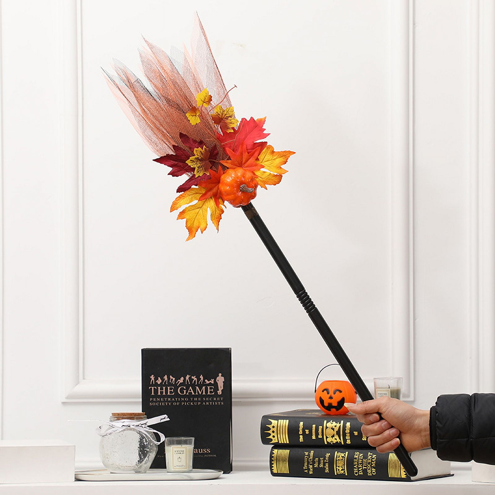 Halloween & Harvest Festival Witch Broom with Pumpkin & Maple Leaf, Fun ...