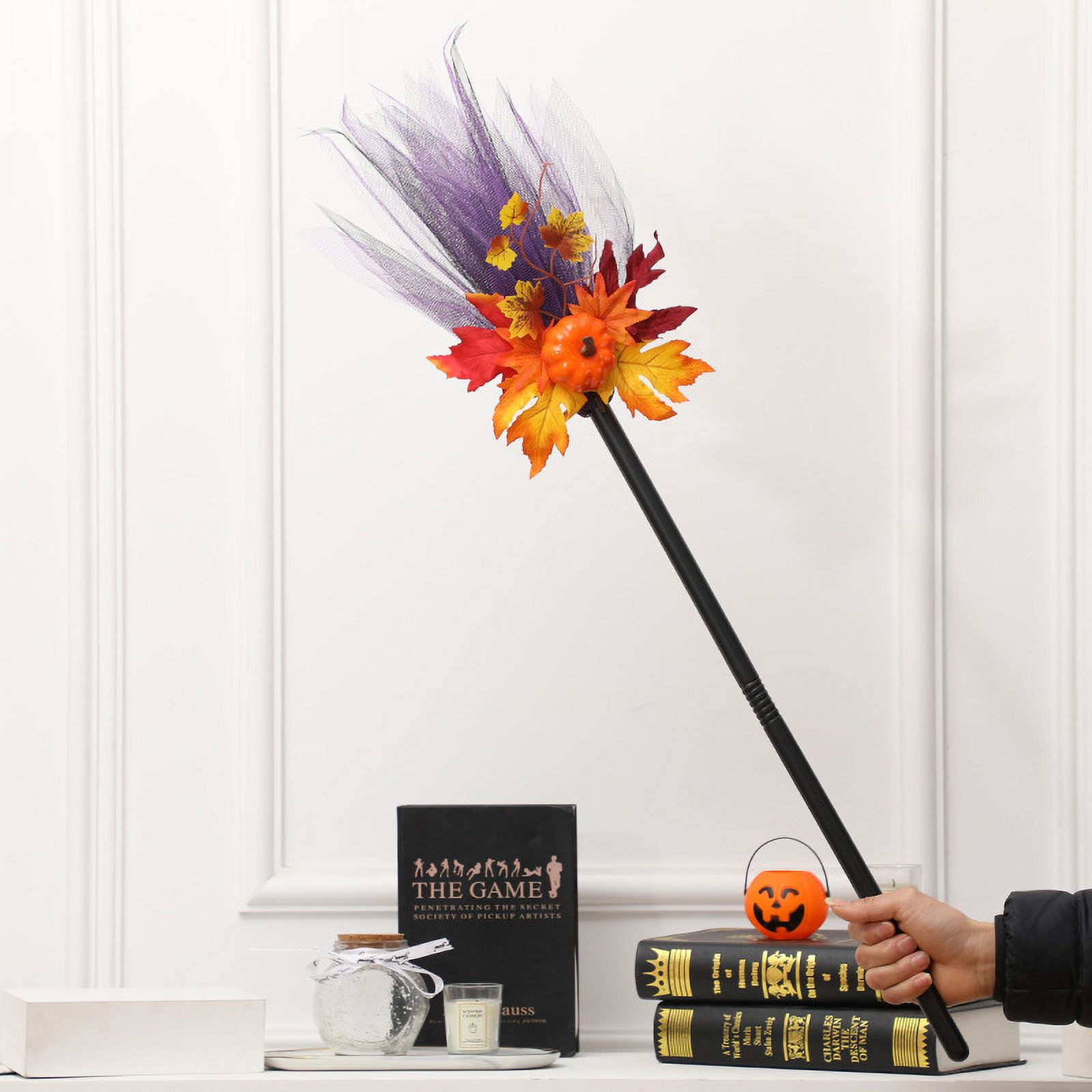 Halloween & Harvest Festival Witch Broom with Pumpkin & Maple Leaf, Fun ...