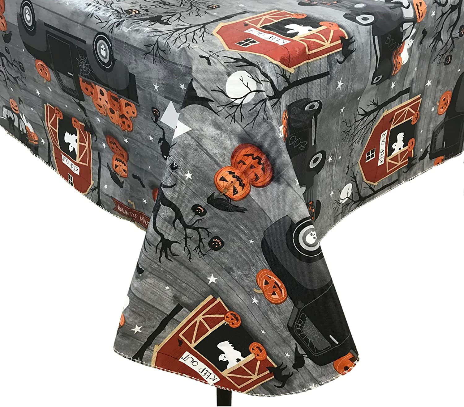 Halloween Haunted Farmhouse Flannel Backed Vinyl Tablecloth: Jack O ...