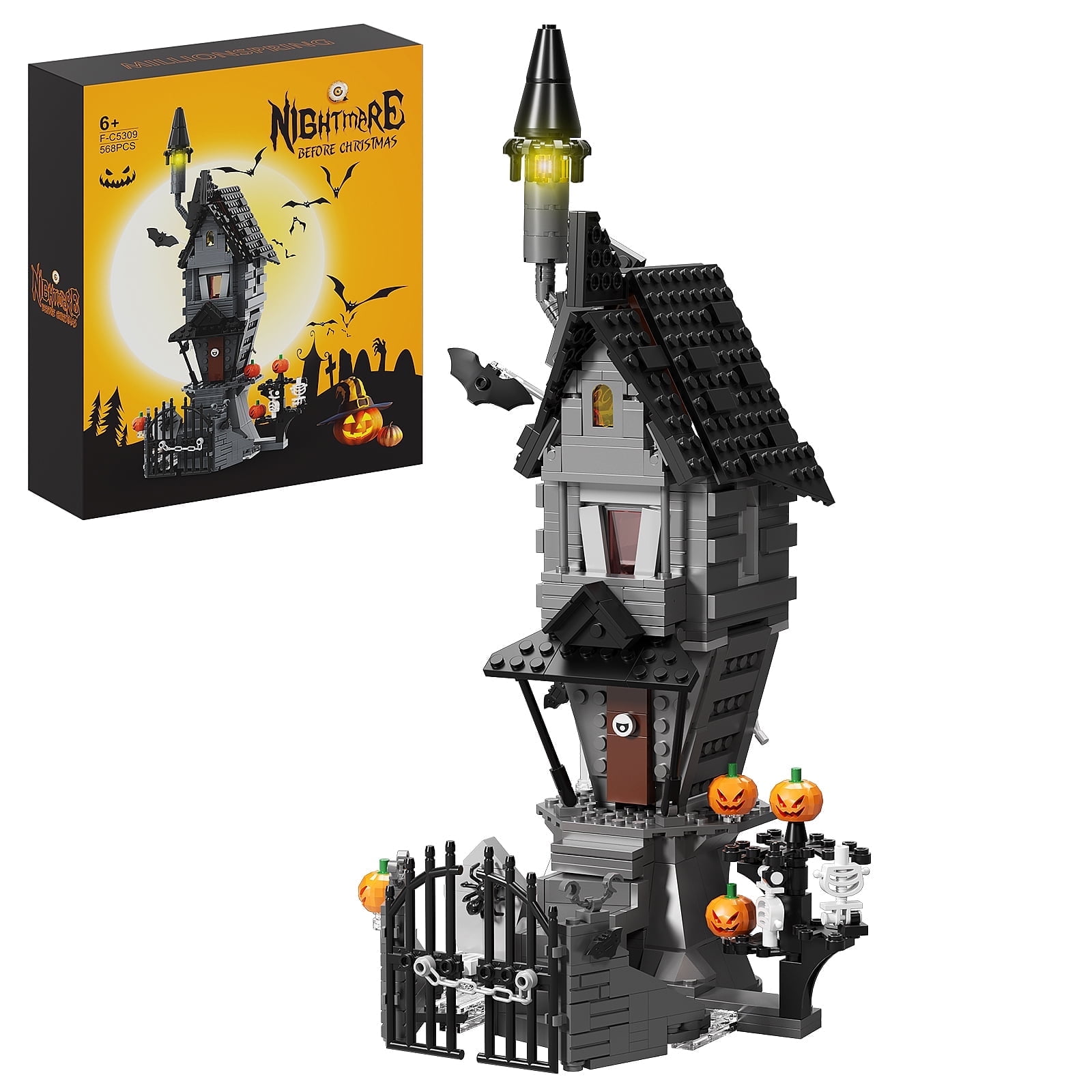 Building Boat Halloween Haunted House Building Blocks Set, 568 Pcs, LED ...