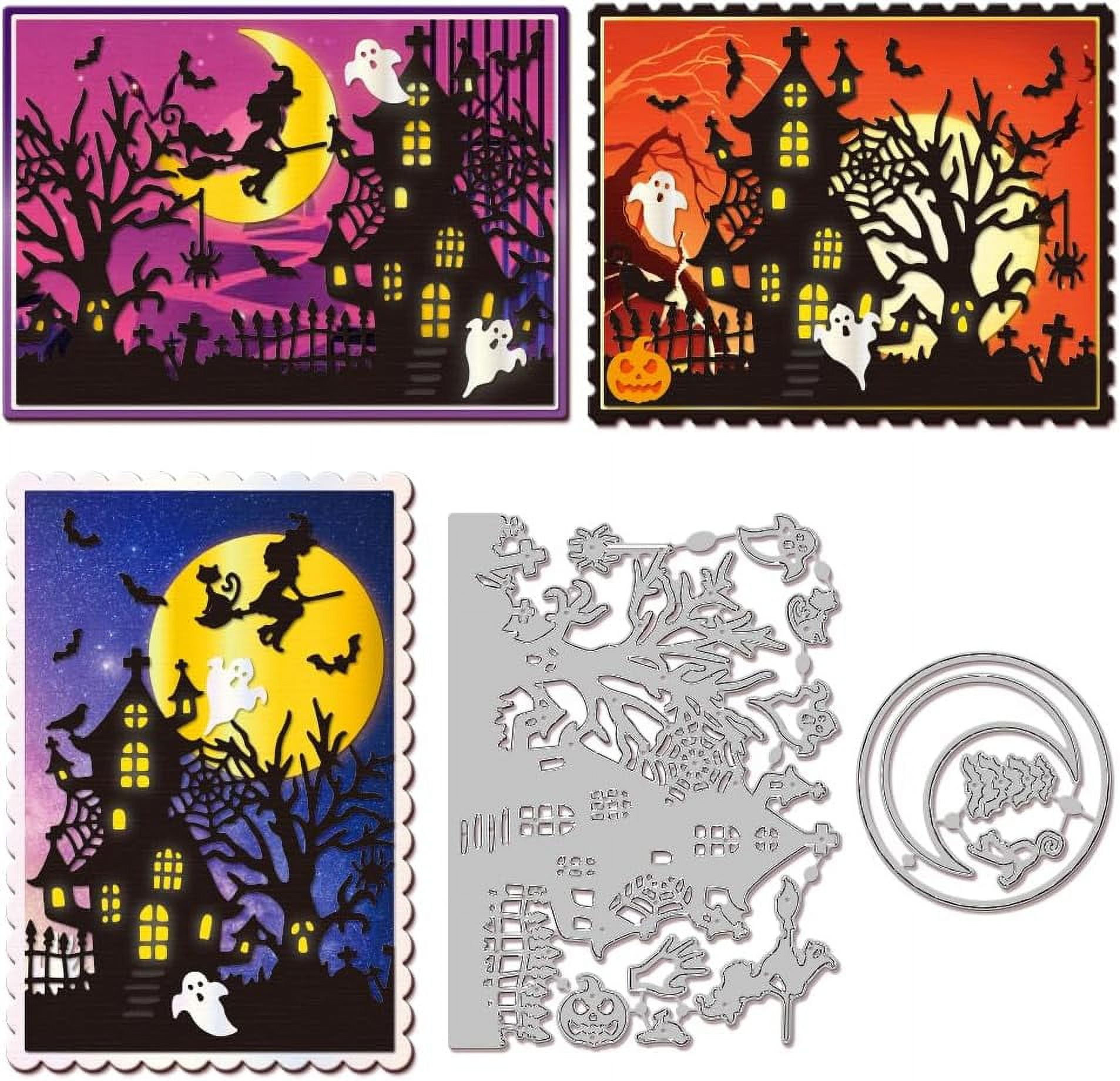 Halloween Haunted House Cutting Dies for Card Making Witch Cat Ghost ...