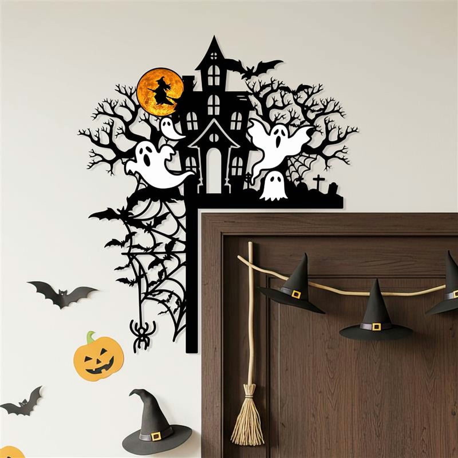 Halloween Haunted House Ghost Door Topper Sign, Metal Corner Wall Decor ...