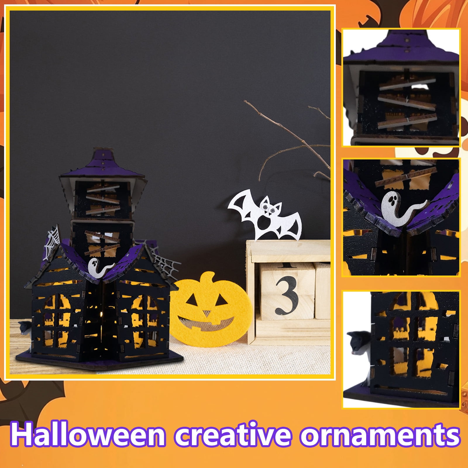 Halloween Haunted House LED Lighted Tabletop Decoration, Spooky Resin ...