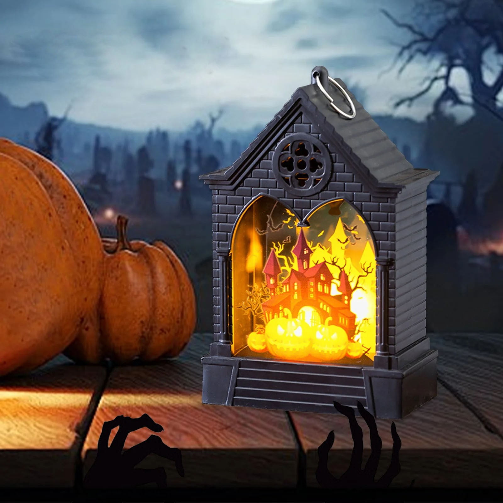 Halloween Haunted House Lantern with Flickering LED Lights,Spooky ...