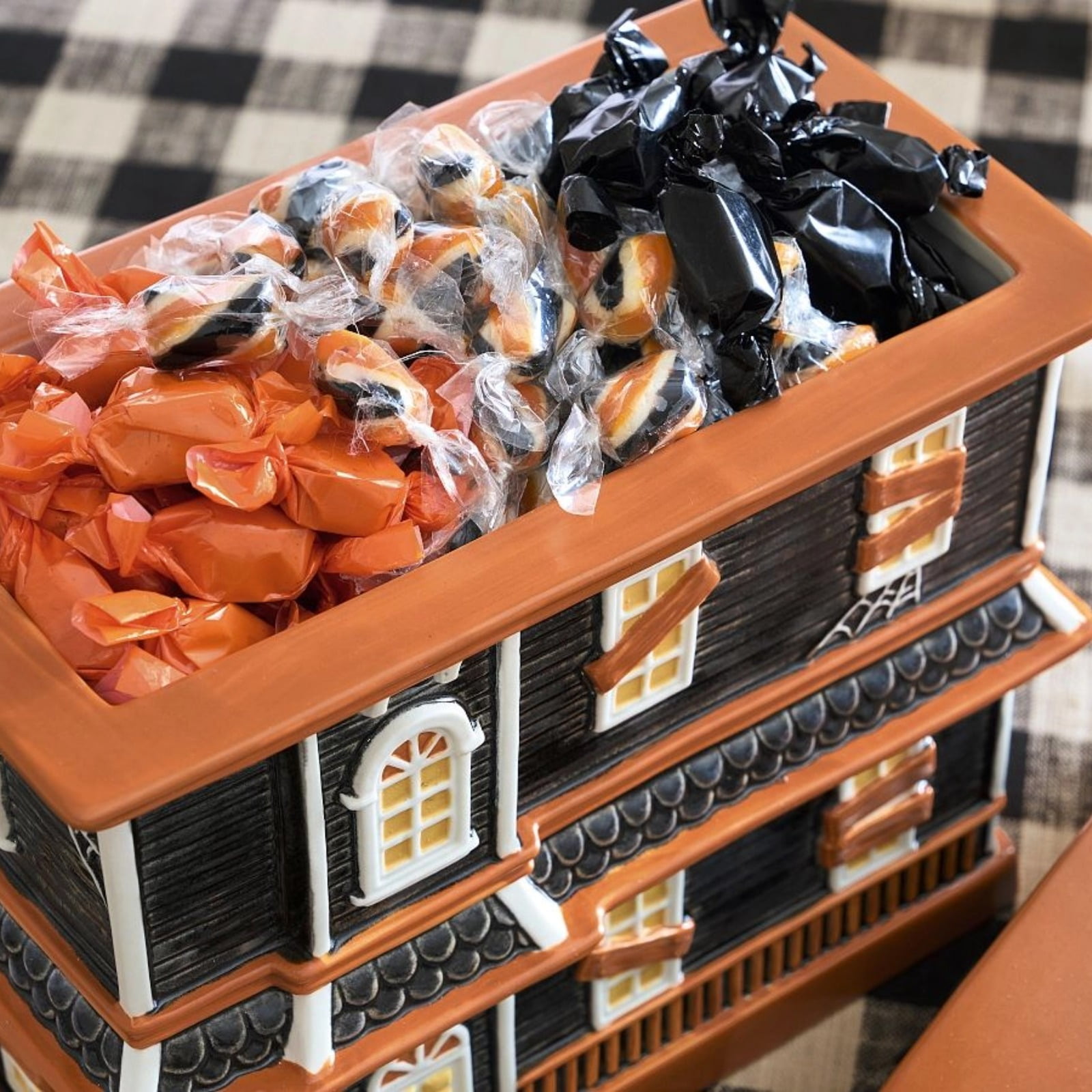 Halloween Haunted House Lidded Candy Bowl & Spiderweb Accent ...