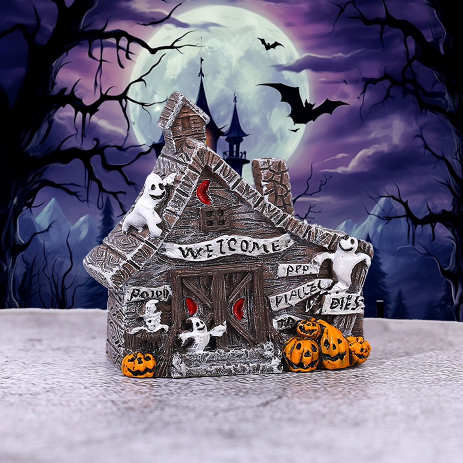 Halloween Haunted House Resin Figurine, Modern Style Miniature ...