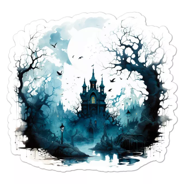 Halloween Haunted House Sticker Indoor Outdoor Phone Decal Water Bottle ...