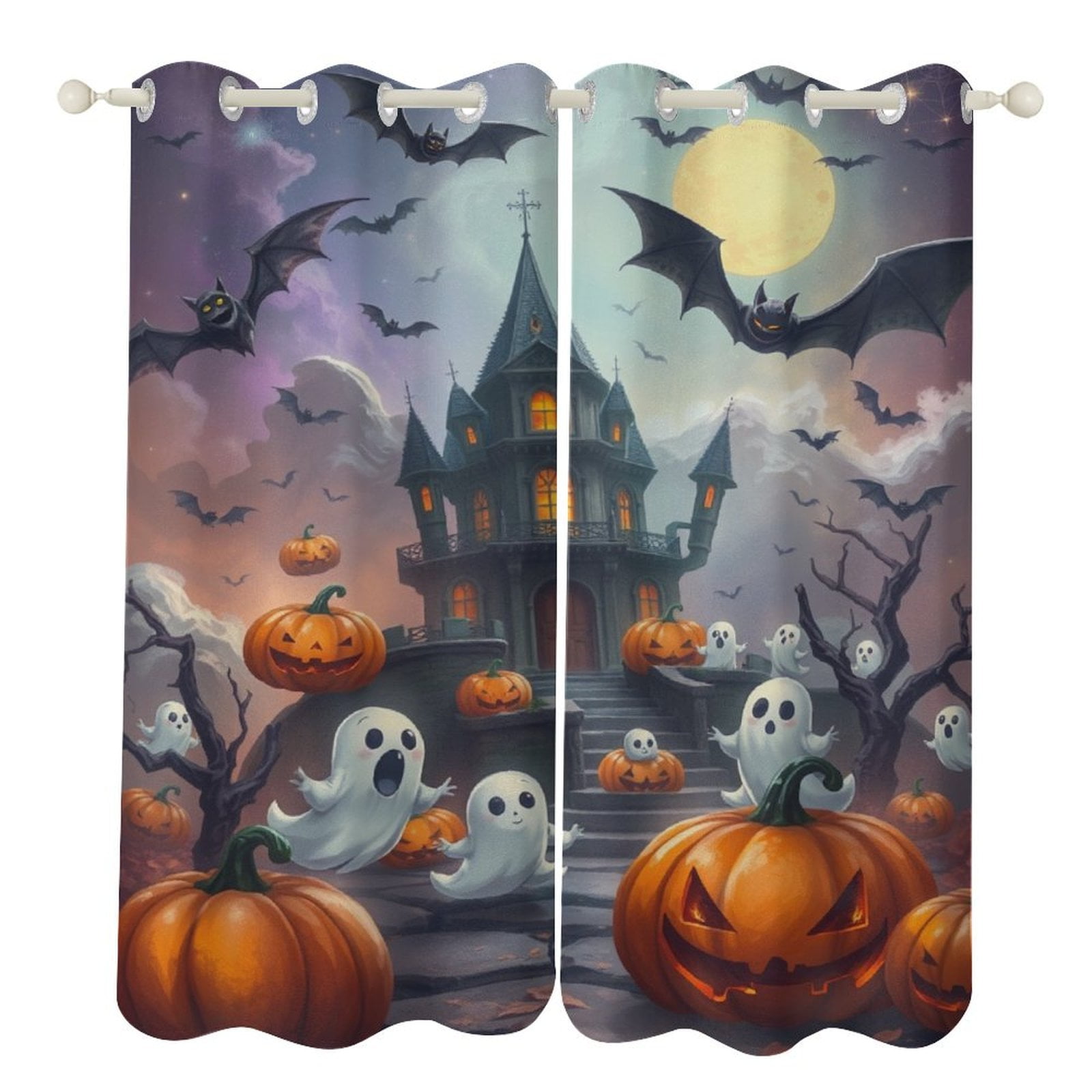 Halloween Haunted House Window Drapes For Kids Boys Girls Bedroom ...