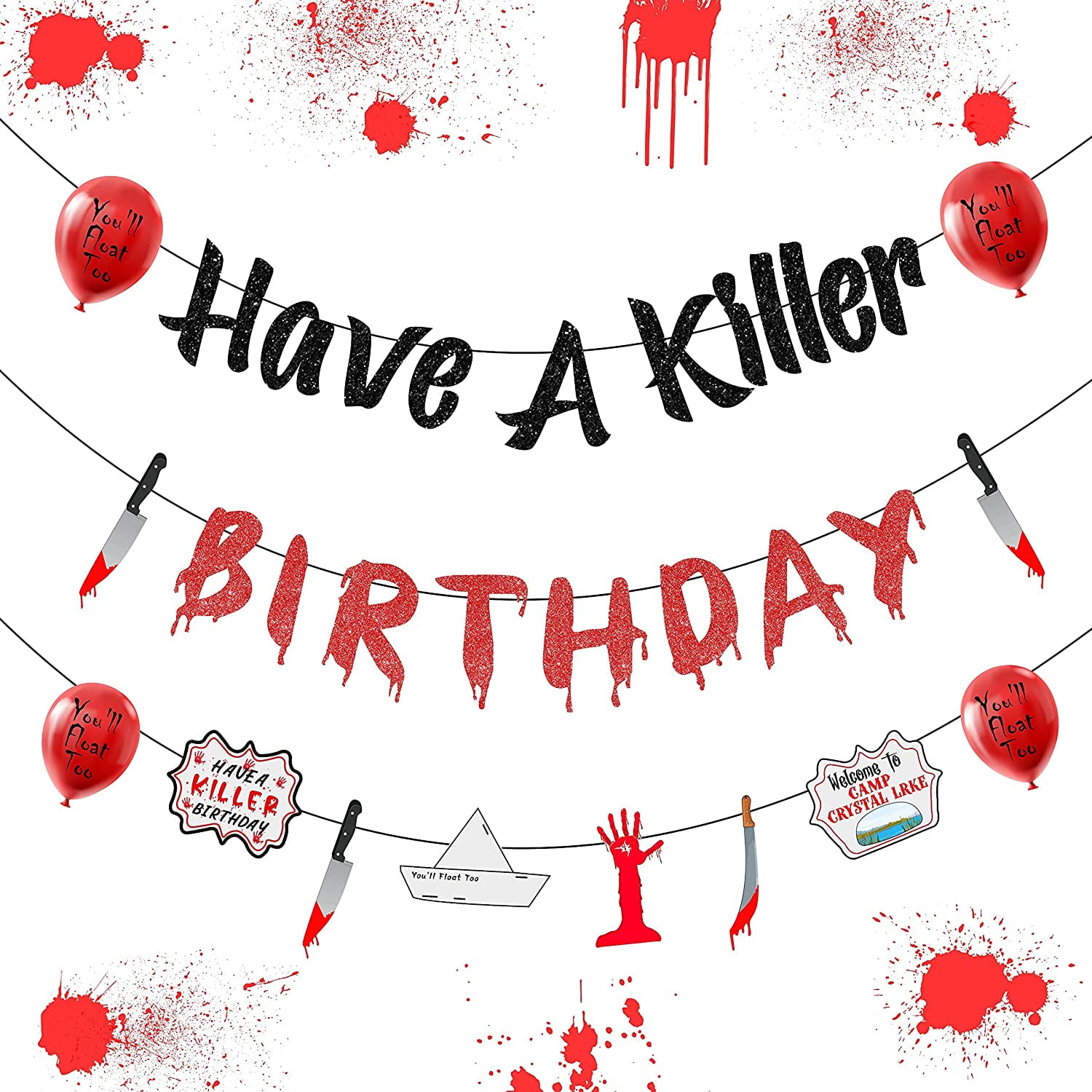 Halloween Have a Killer Birthday Party Banner, Horrorible Garlands ...
