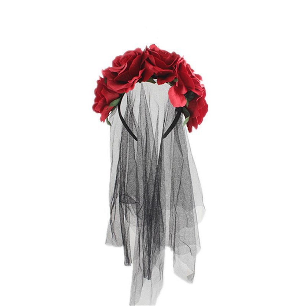 Halloween Headband Ladies Girls Day of the Dead Red Rose Flowers ...