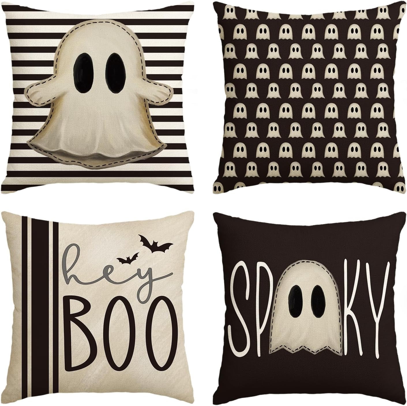 Halloween Hey Boo Cute Ghost Spooky Throw Pillow Covers, 18 x 18 Inch ...