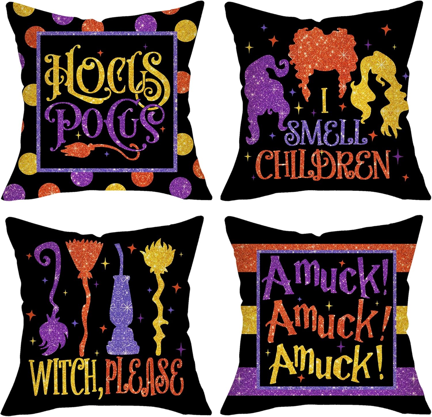 Halloween Hocus Pocus Decorative Throw Pillow Covers 18 x 18 Set of 4 ...