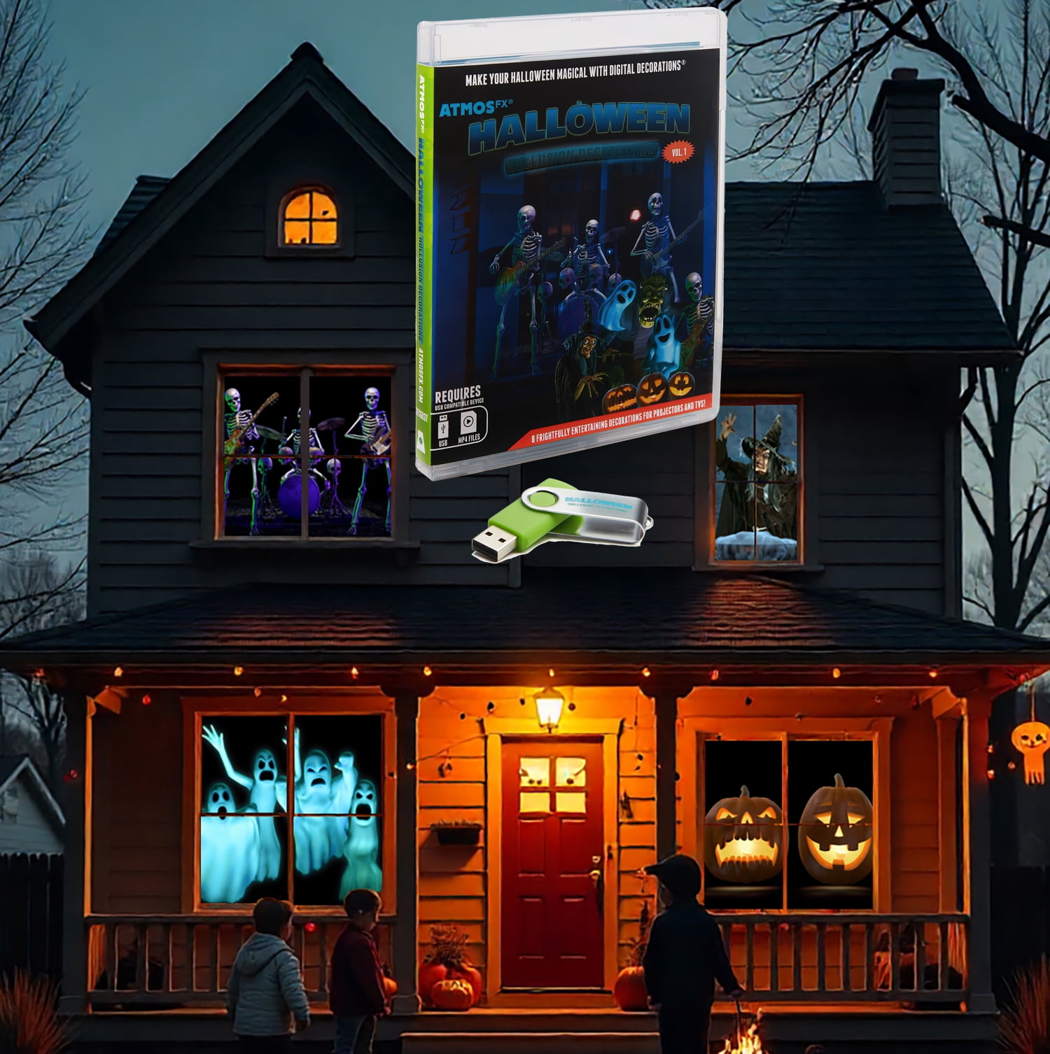 Halloween Hollusion Digital Decoration on USB includes 8 Atmosfx video ...