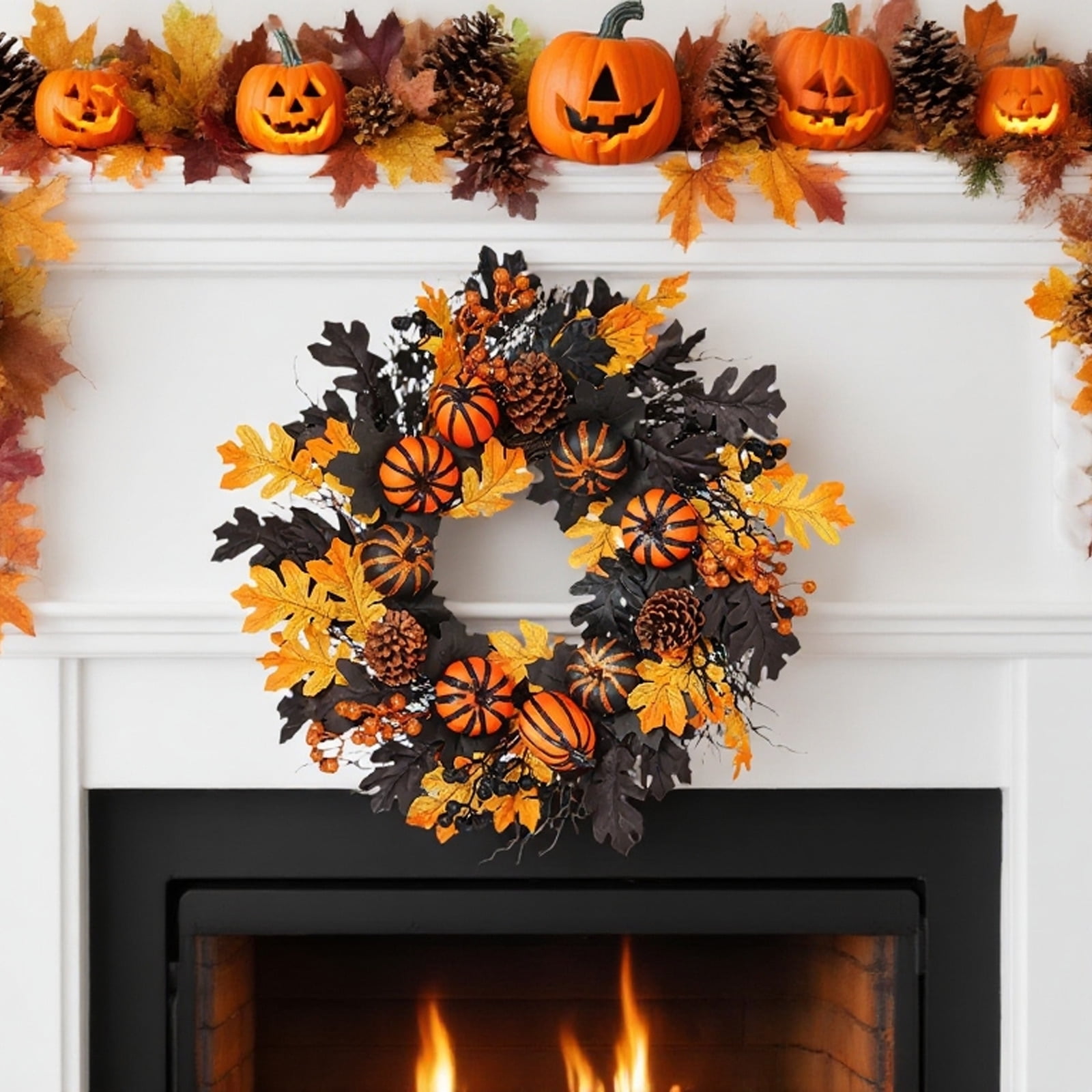 Halloween Home Decorations 16 Inch Halloween Wreath Small Pumpkin Leaf ...