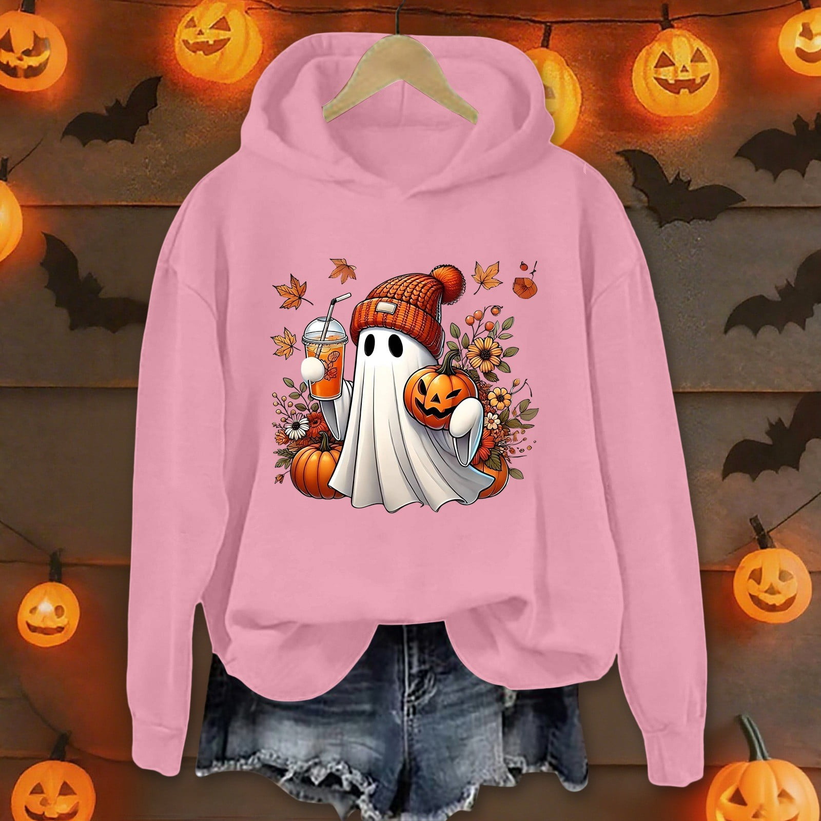 Halloween Hoodies for Women Casual Loose Fit Ghost Pumpkin Printed ...