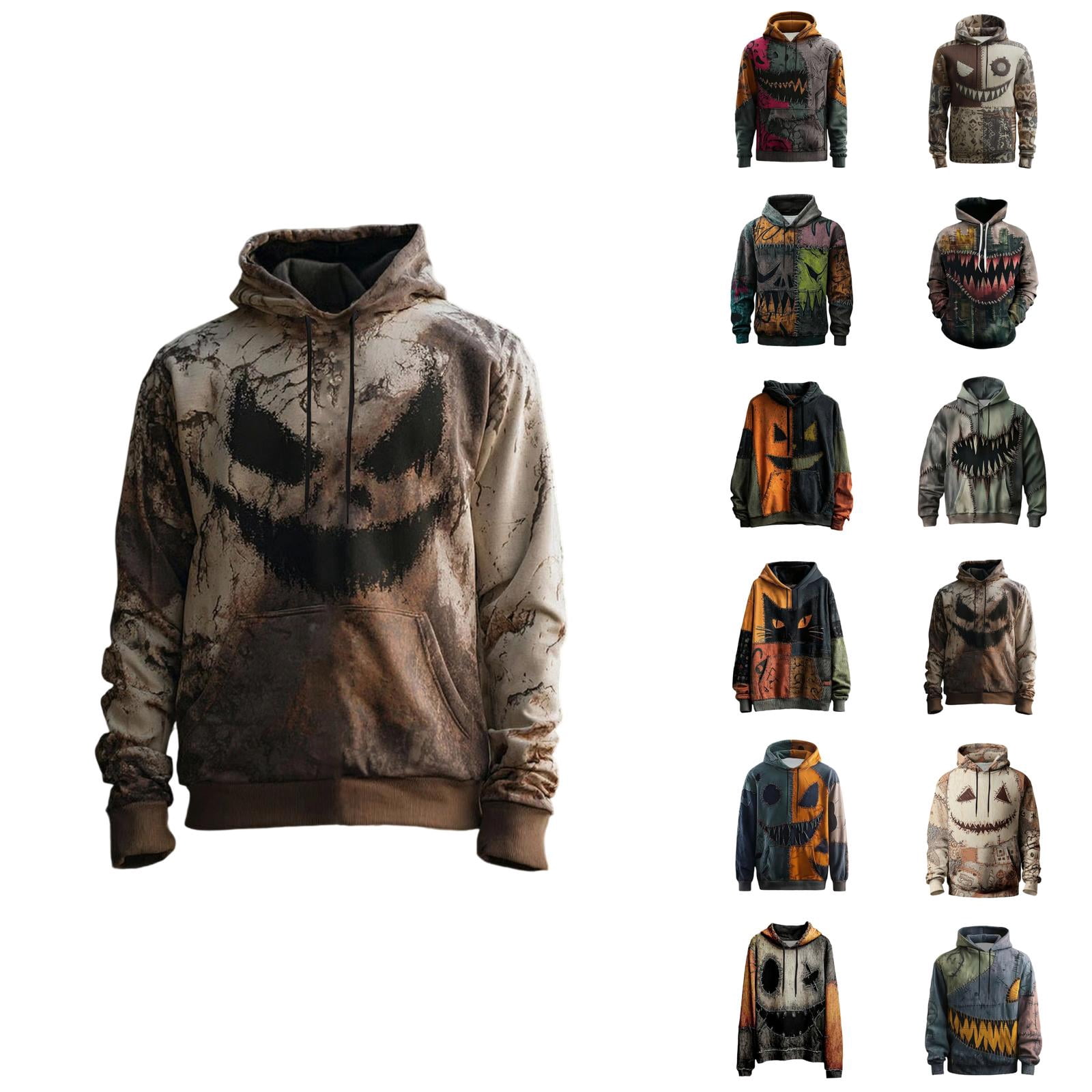 Halloween Hoodies for Men 2025 Funny Patchwork Graphic Hooded ...