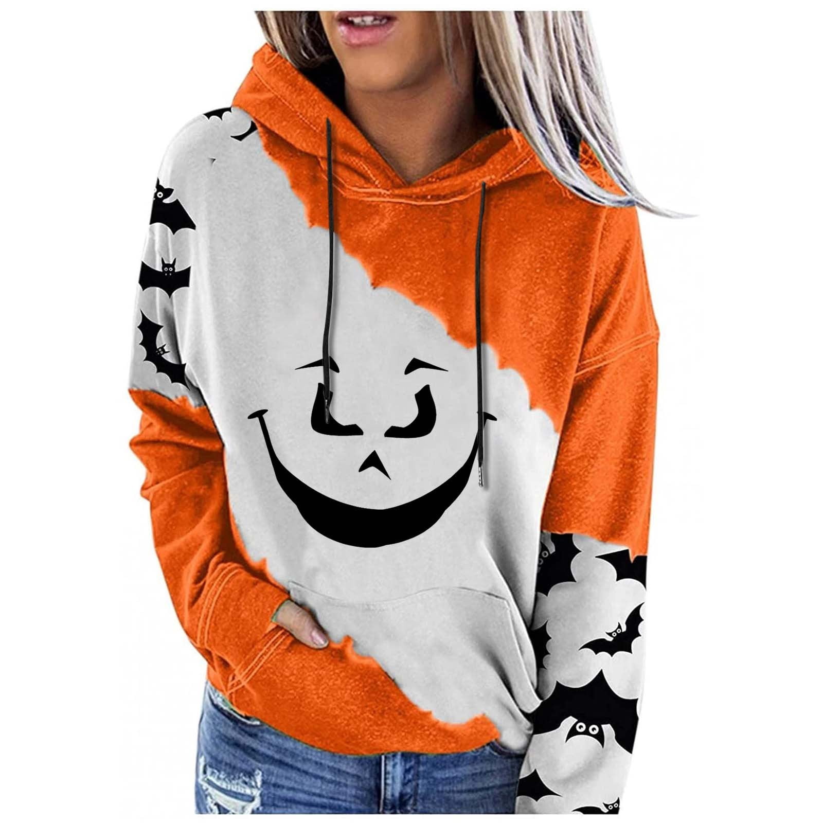 Halloween Hoodies for Women 2025 Funny Pumpkin Hoodie Long Sleeve ...