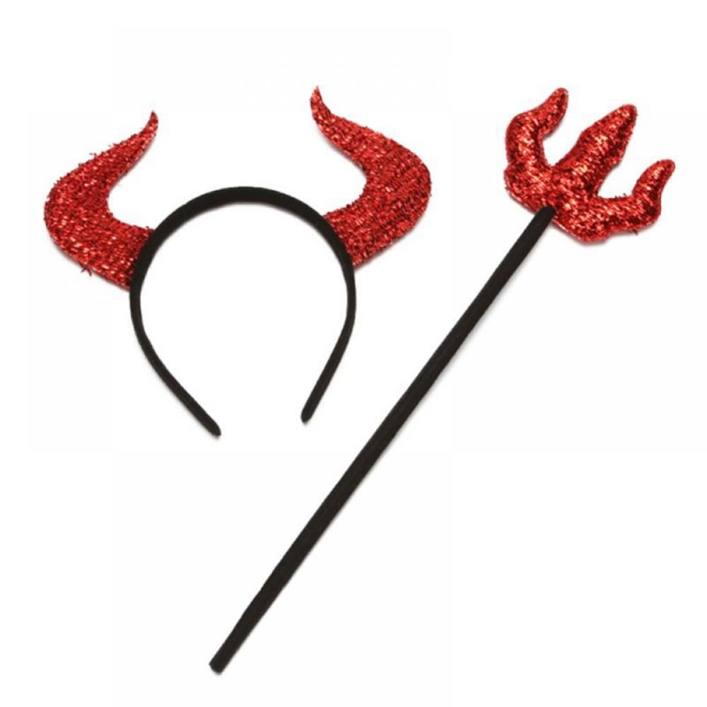 Halloween Horns Headband and Devil's Pitchfork With Handle Set Devil ...