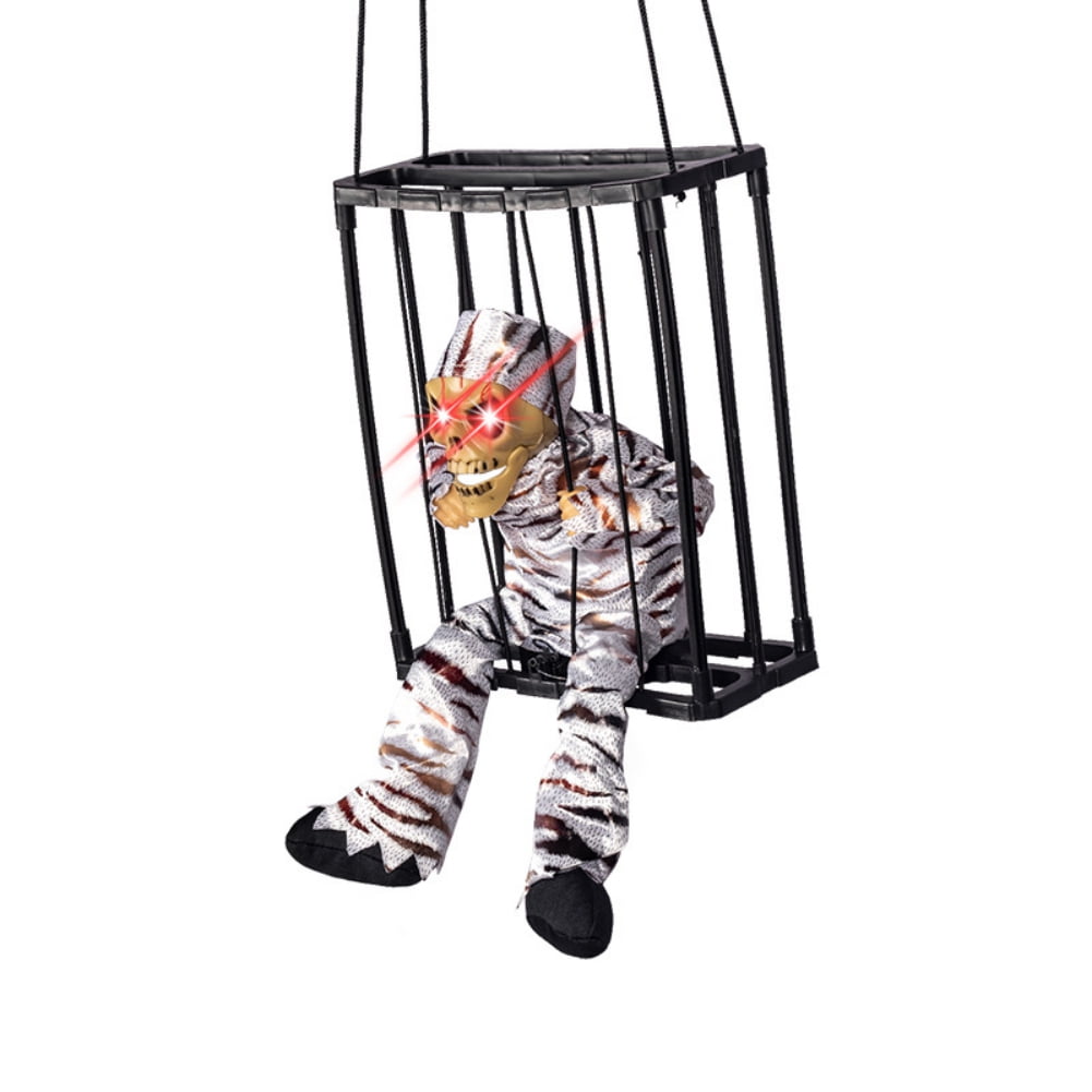 Halloween Horror Decorations Motion Sensor with Sound, Scary Skull Cage ...