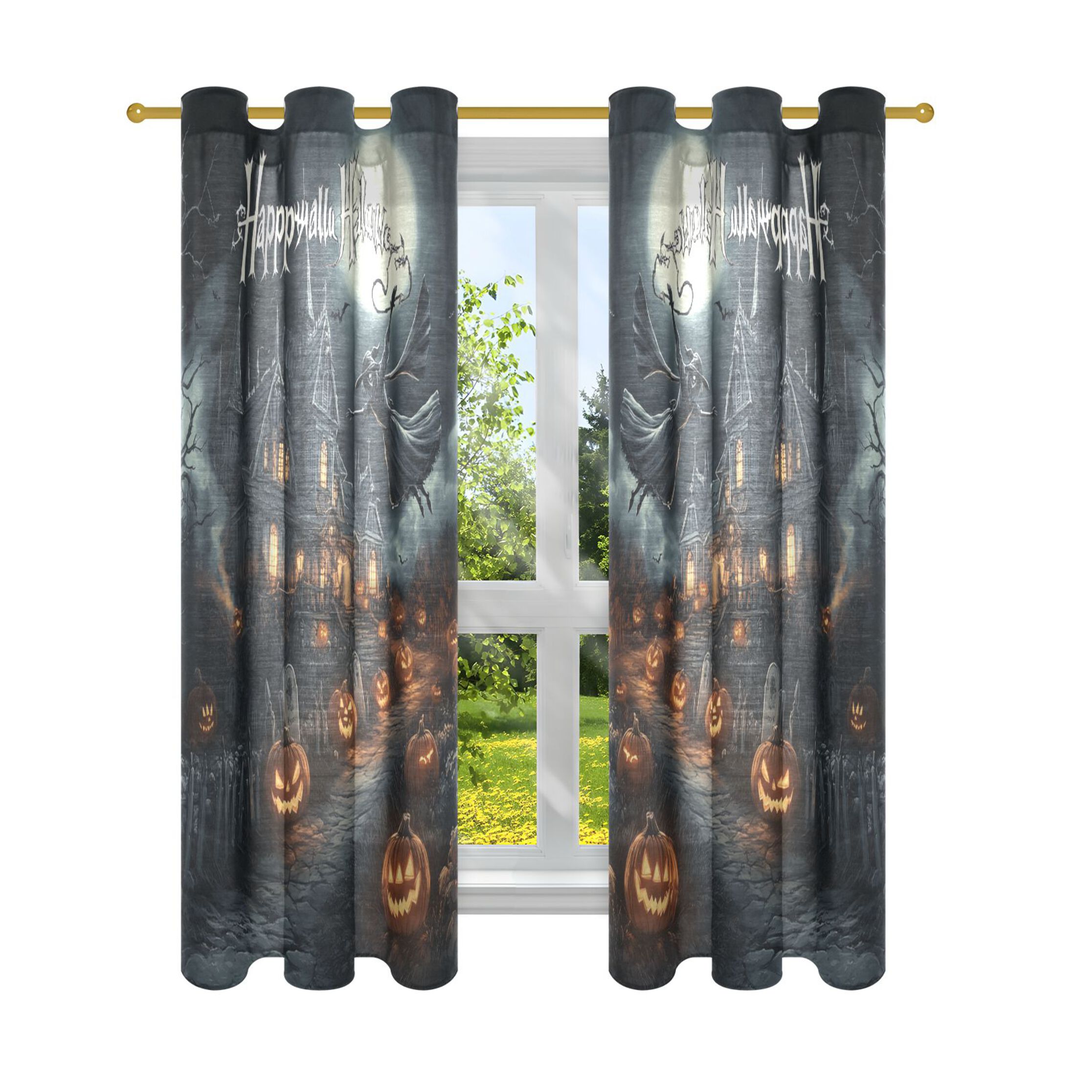 Halloween Horror Haunted House Semi Sheer Curtains for Living Room ...