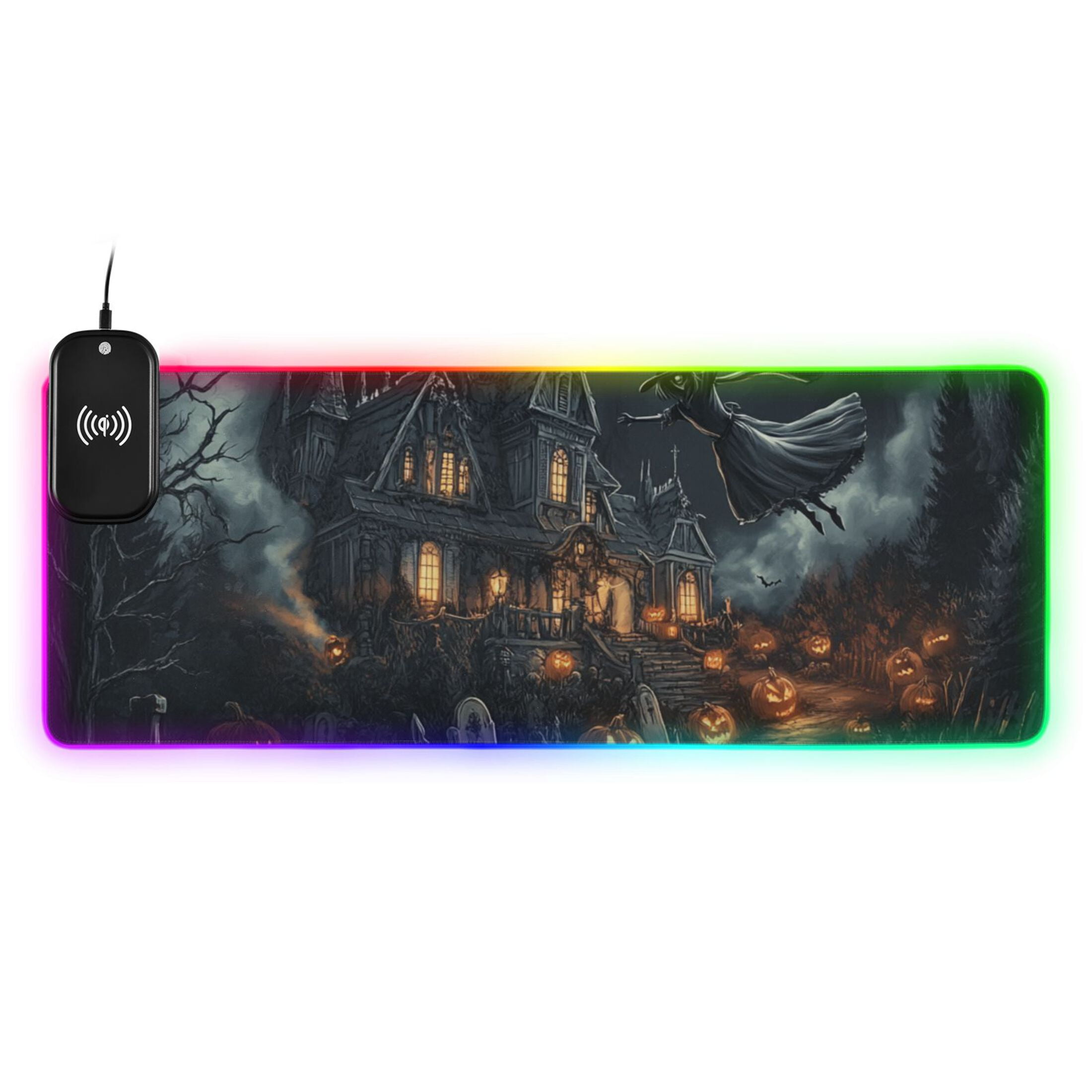 Halloween Horror Haunted House Wireless Charging RGB Gaming Mouse Pad ...