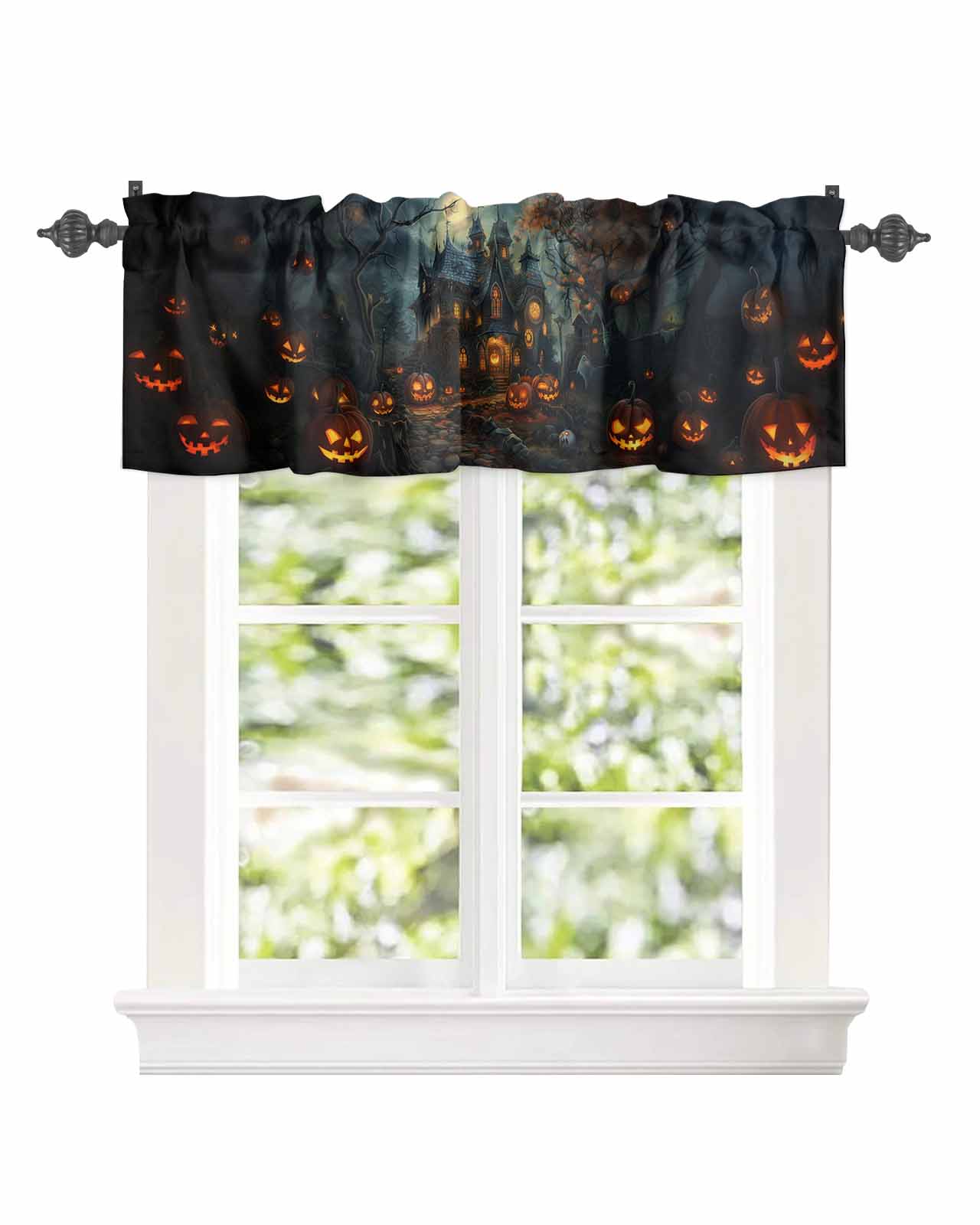 Halloween Horror Night Castle Pumpkin Window Valances for Kitchen,Rod ...