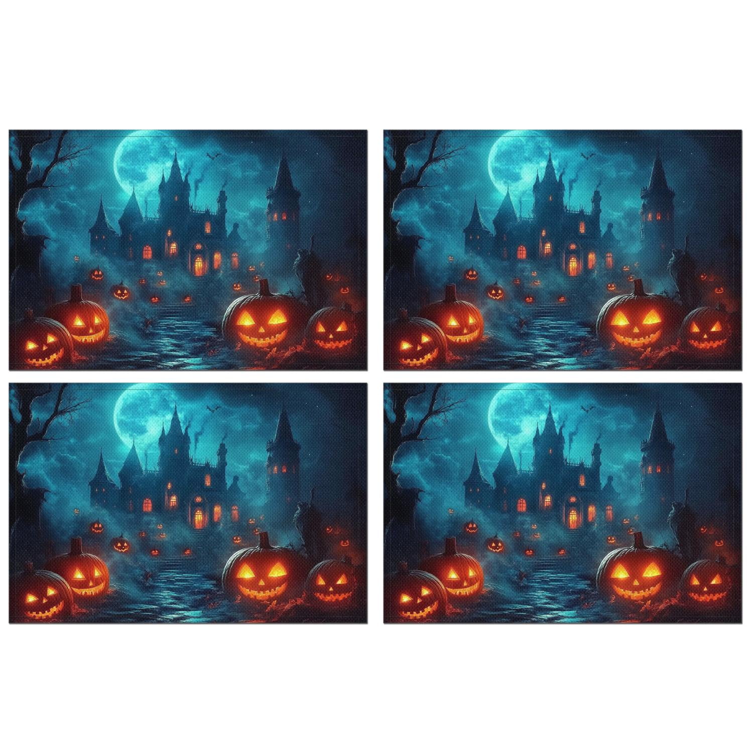 Halloween Horror Orange Pumpkin Spooky Castle Placemats Set of 4 ...