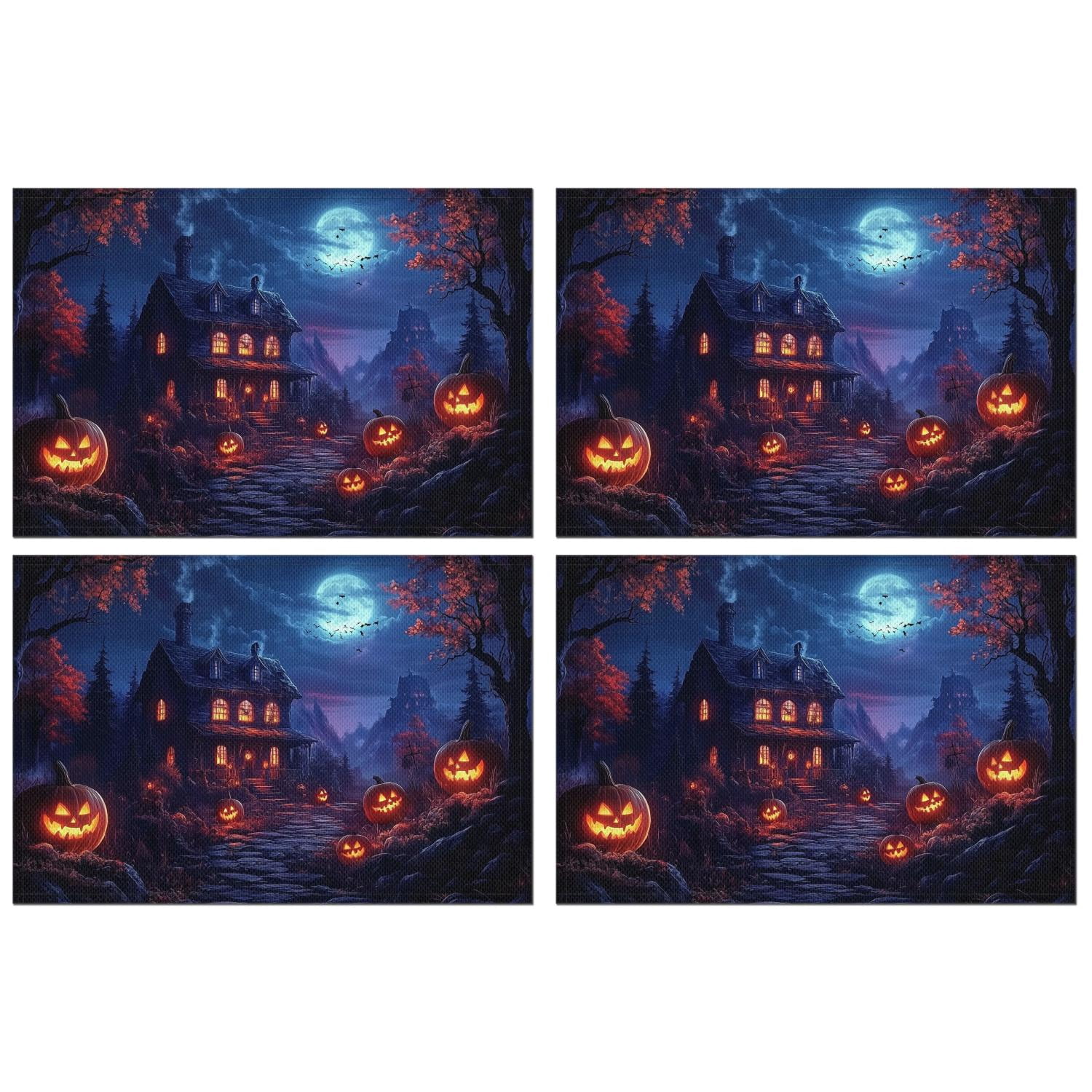 Halloween Horror Orange Pumpkin Spooky Castle Placemats Set of 4 ...