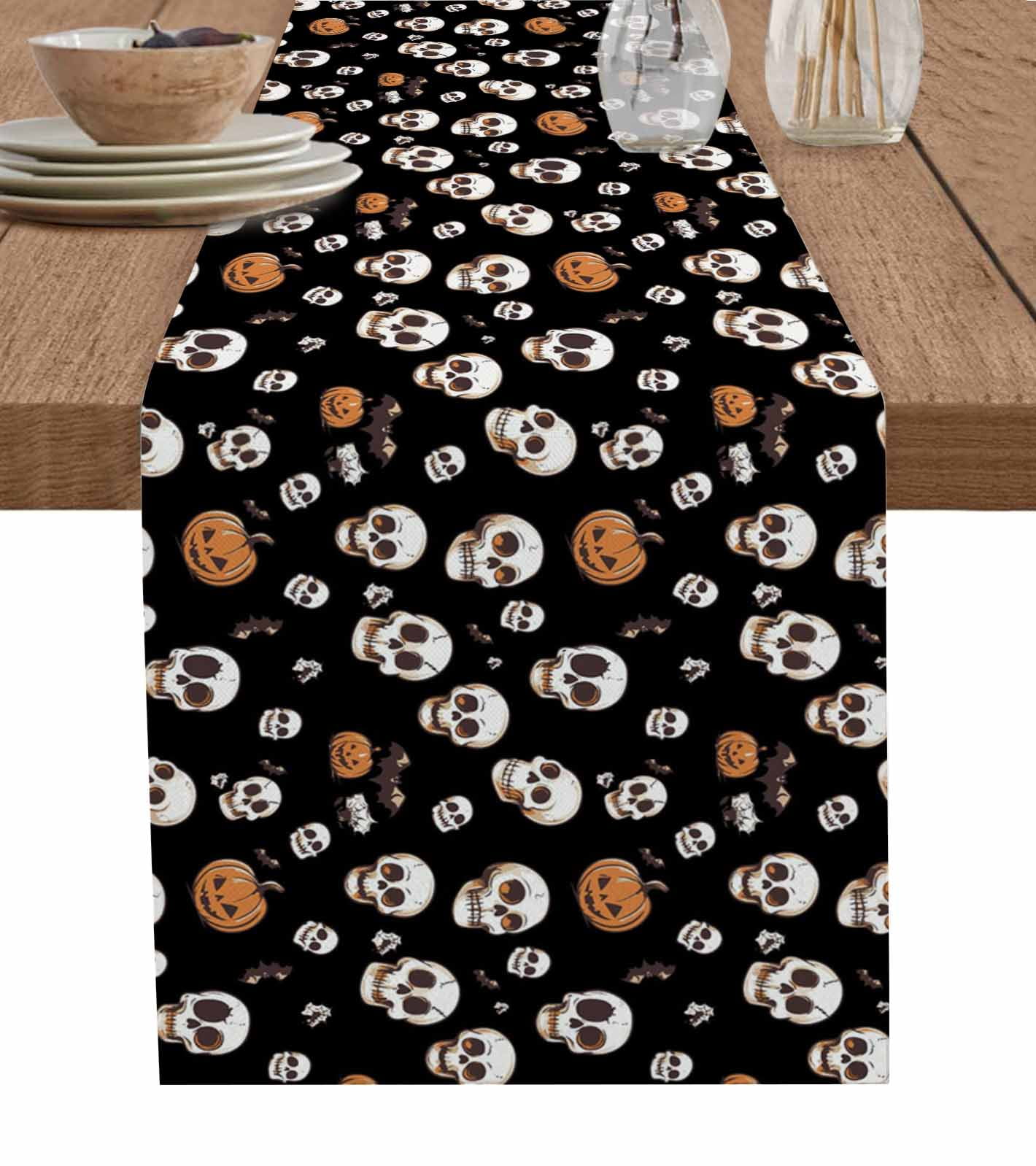 Halloween Horror Skull Table Runner 120 Inches, Pumpkins Bats Black ...