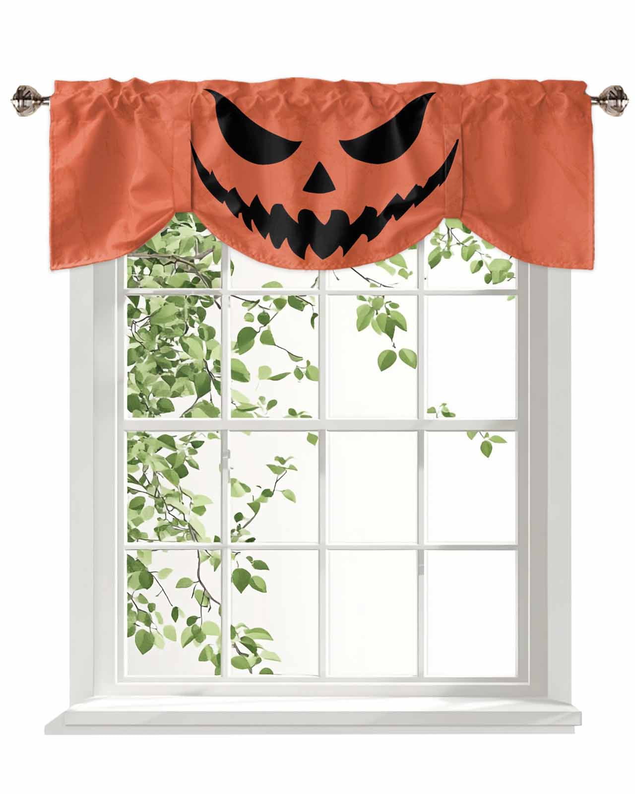 Halloween Horror Tie Up Valances Curtain, Adjustable Kitchen Pumpkin ...