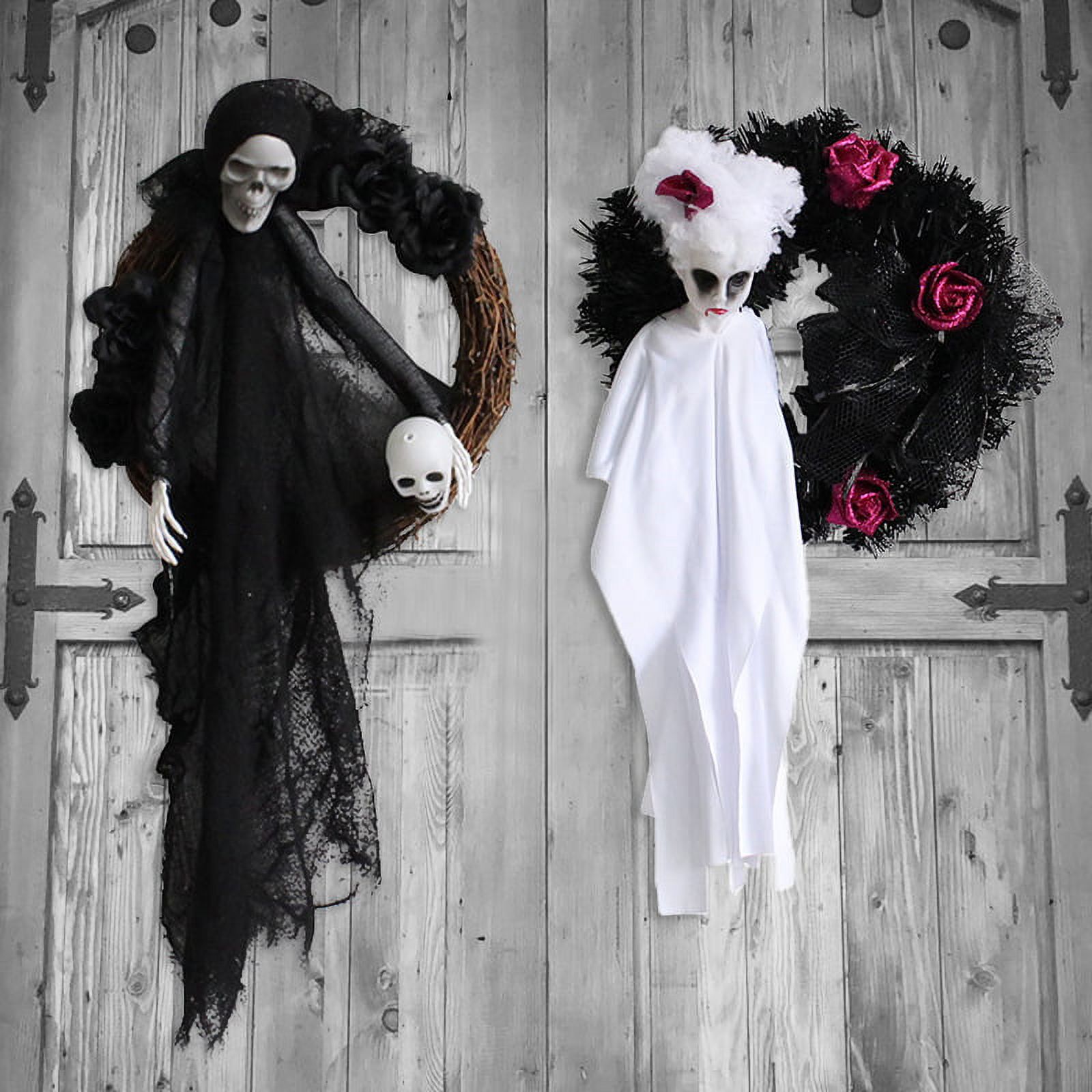 Halloween Horror Wreath Door Decoration Black White Spooky Haunted ...