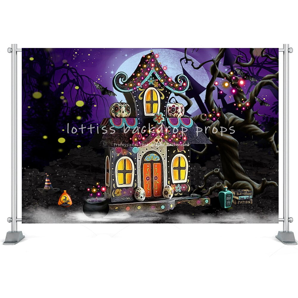 Halloween House Backdrop Castle Forest Moon Tombstone Festival decor ...