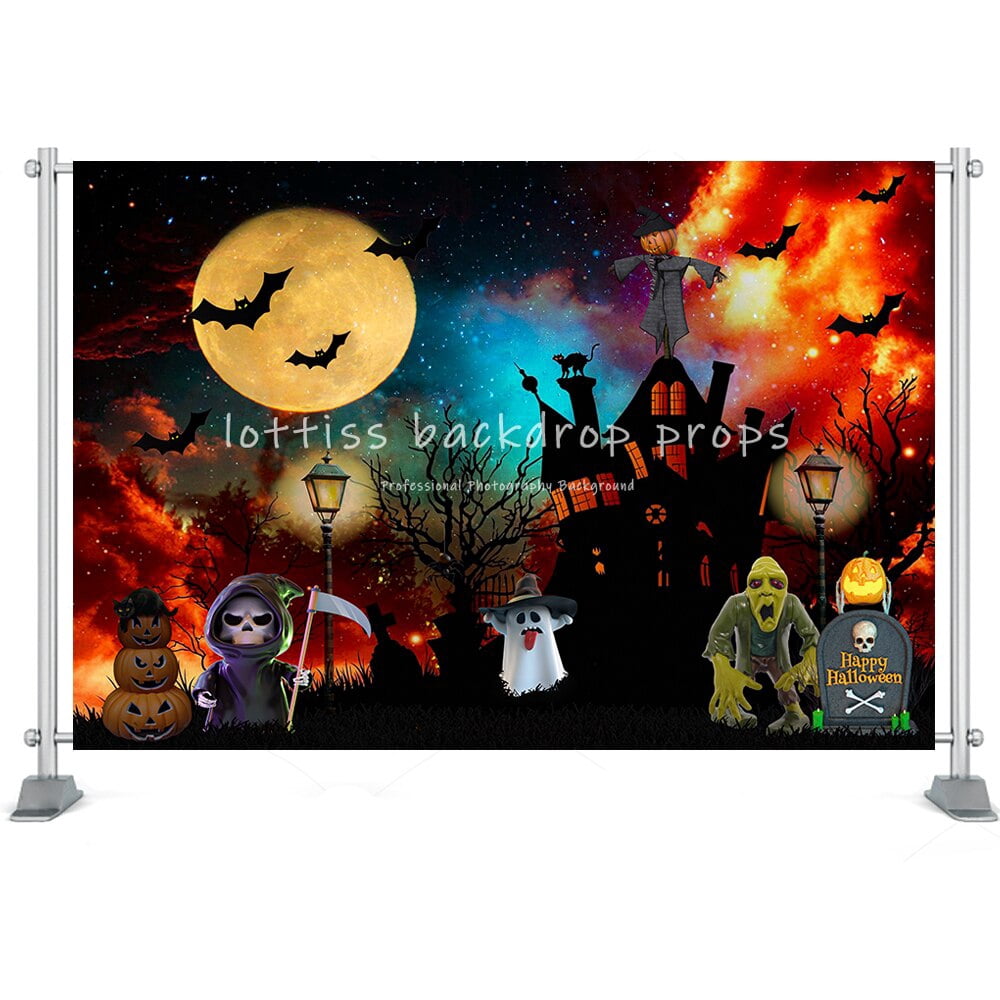 Halloween House Backdrop Castle Forest Moon Tombstone Festival decor ...