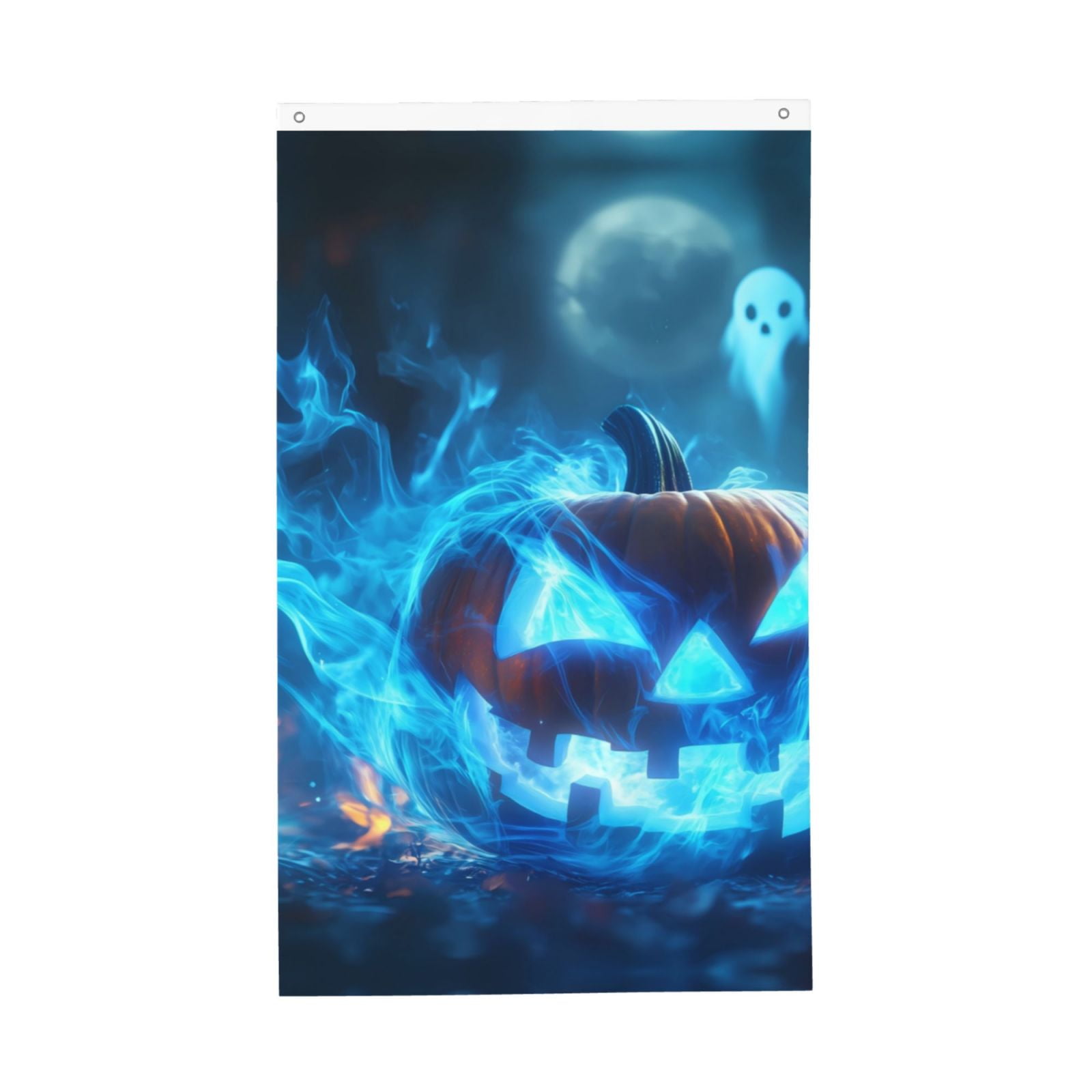 Halloween House Flags, Halloween Blue Flame Pumpkin Ghost Halloween ...