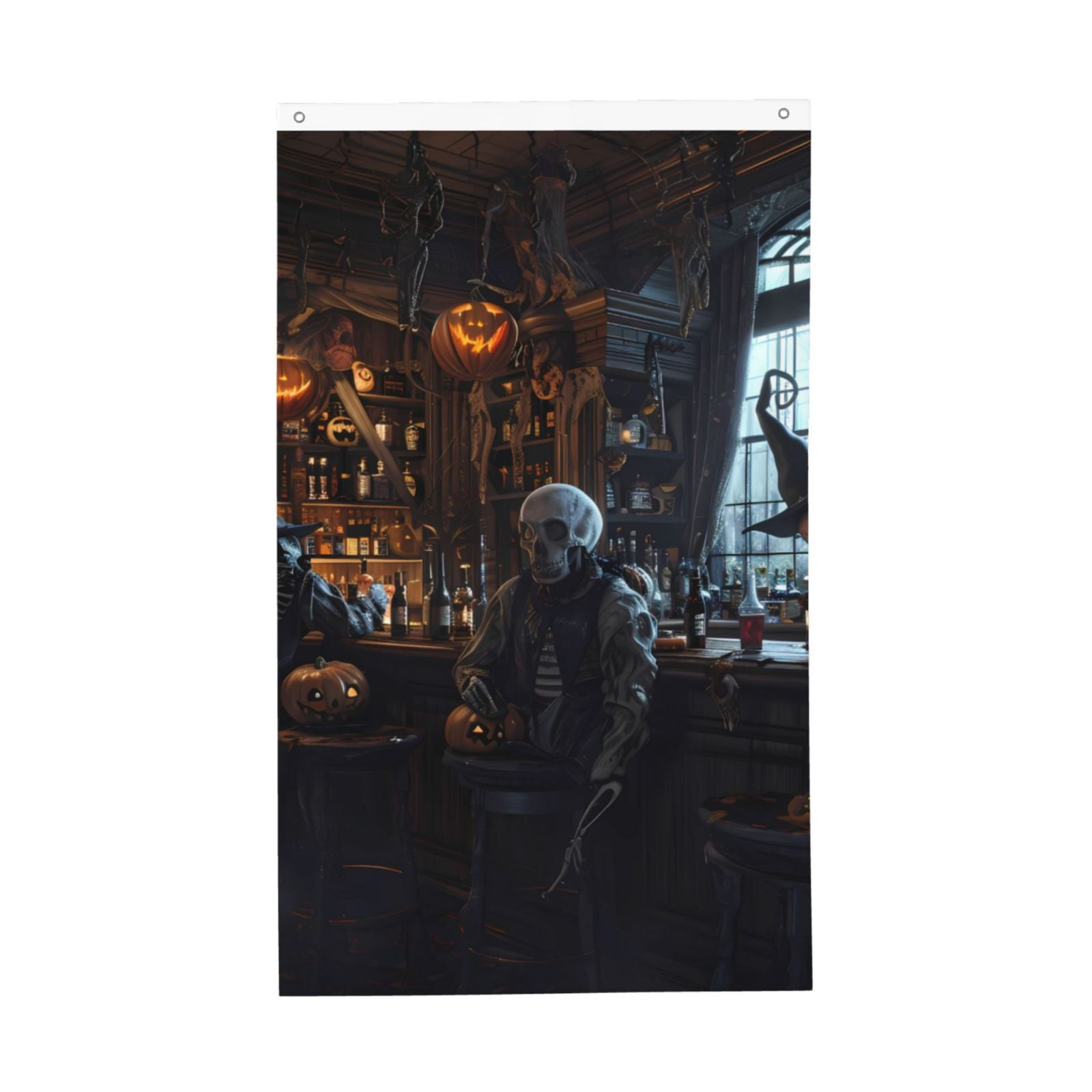 Halloween House Flags, Halloween Skeleton Bar Scene Halloween Decor ...