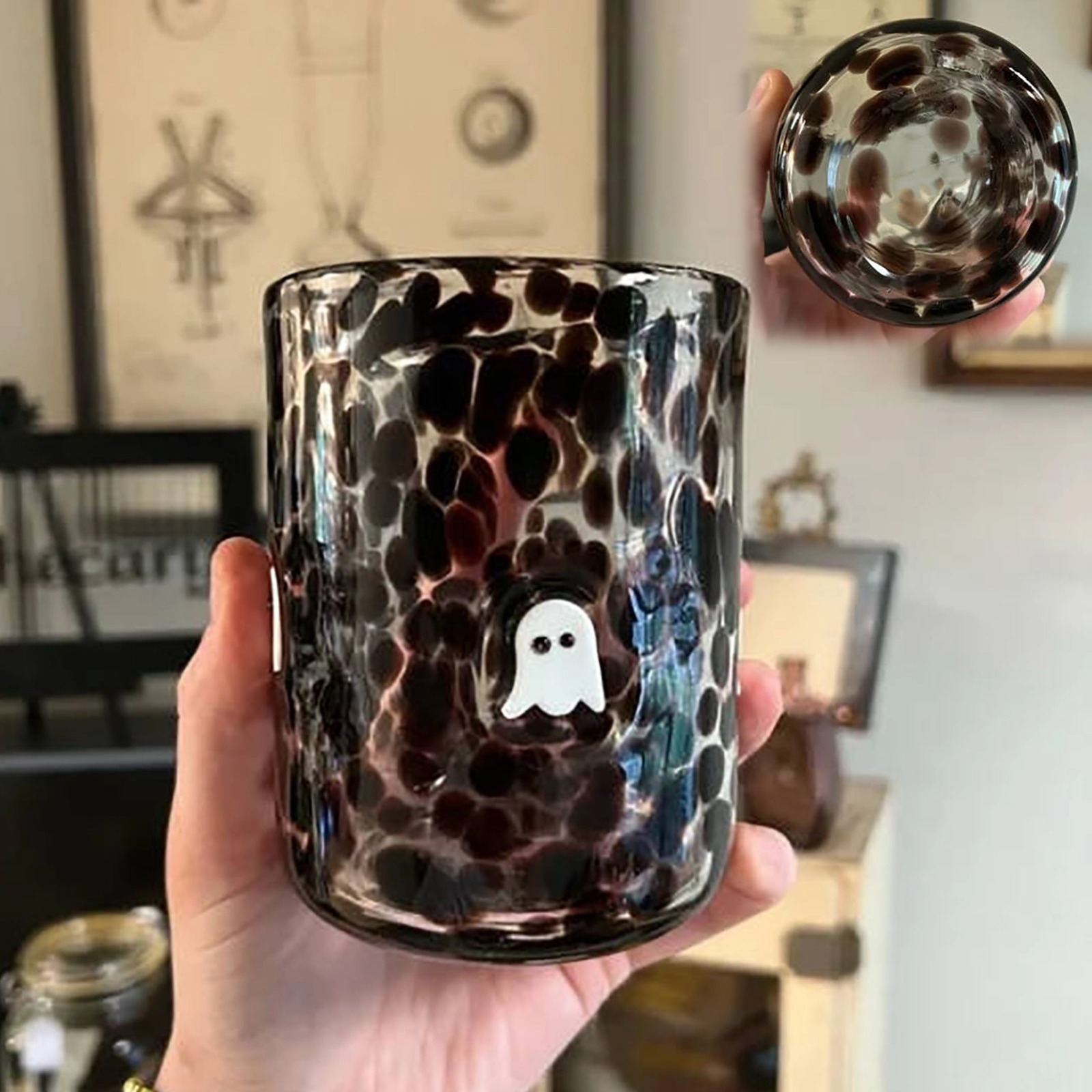 Halloween Icon Glass Cups Ghost Icon Juice Glass Old Fashioned Hand ...