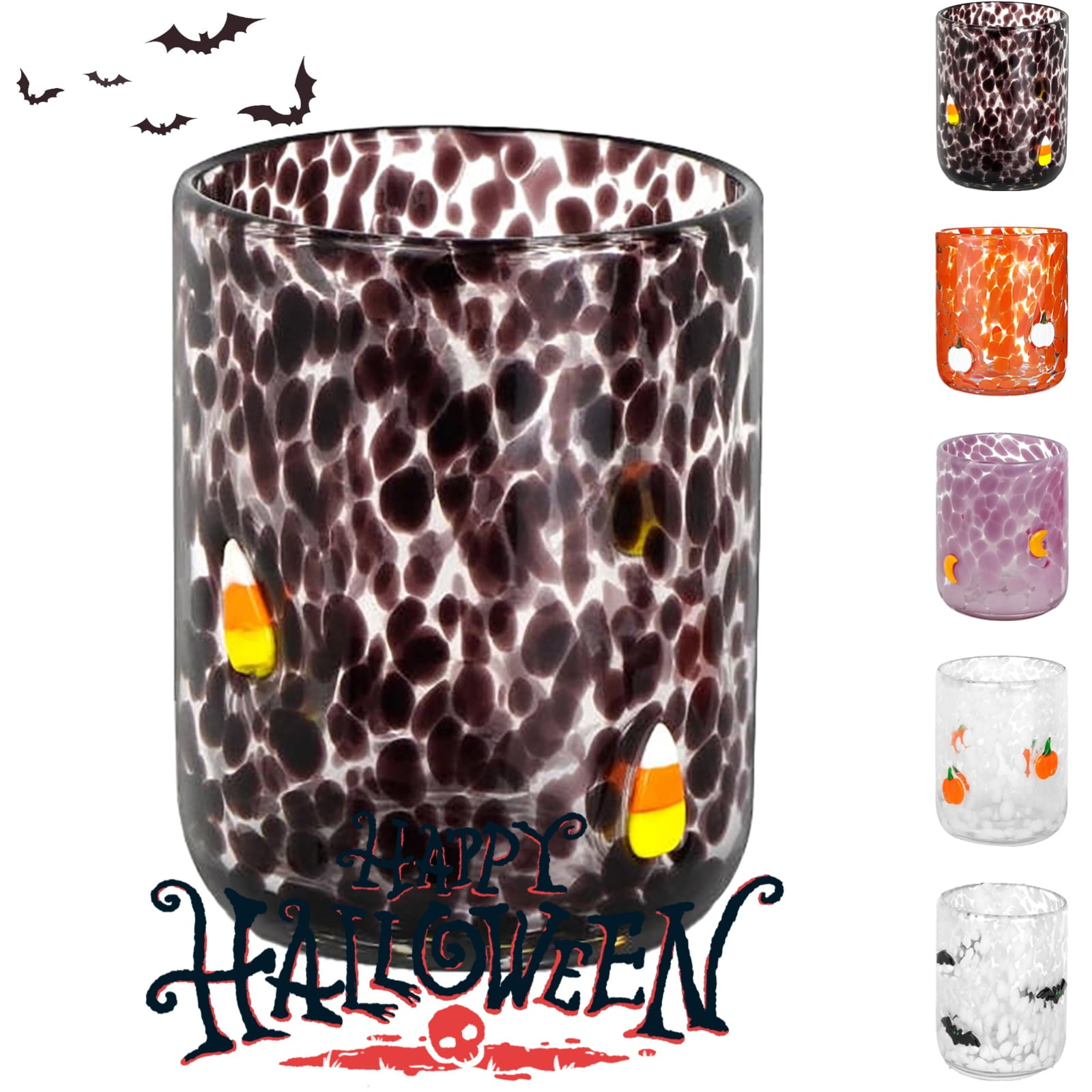 Halloween Icon Juice Glass Cups, 16 Oz Hand Blown Drinking Glasses with ...